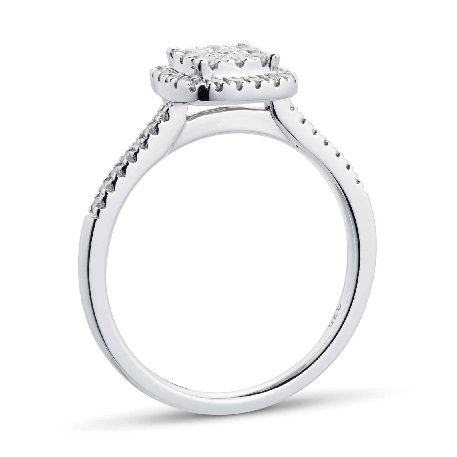 Goldsmiths 9ct White Gold Diamond Multi Stone Halo Cushion Cut Ring