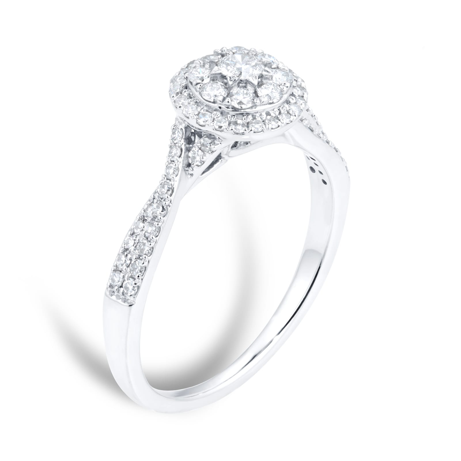 Goldsmiths 18ct White Gold Round Diamond Cluster Engagement Ring ...