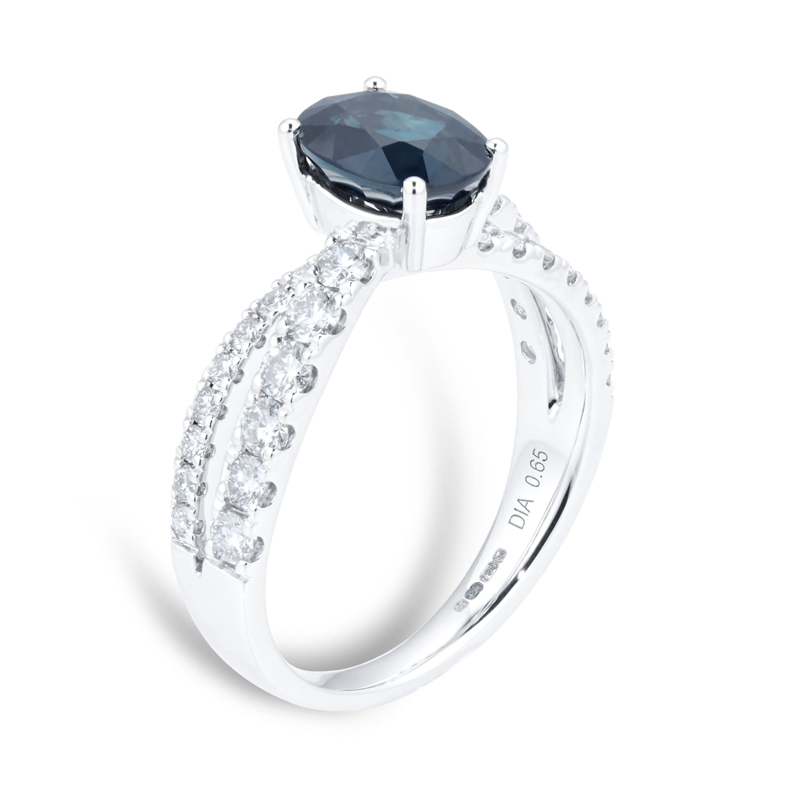 Goldsmiths 18ct White Gold 0.65ct Sapphire & Diamond Oval Split Ring RA4543SAHE18KW | Goldsmiths