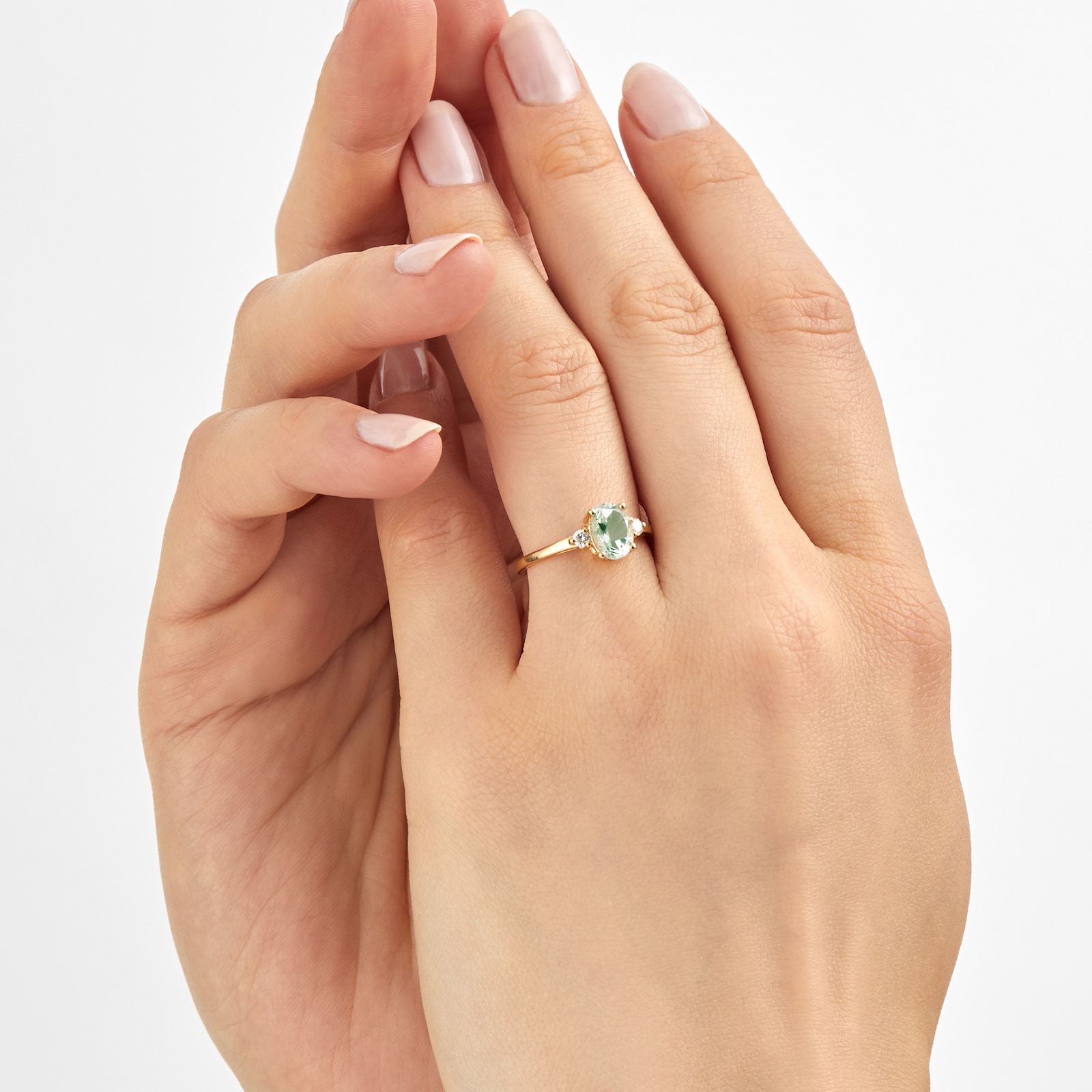 Goldsmiths 18ct Yellow Gold Green Amethyst & 0.11ct Diamond Ring ...