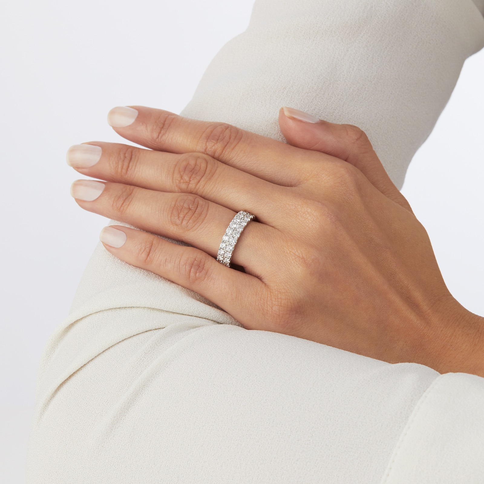 Goldsmiths 18ct White Gold 2.50cttw Diamond Double Row Eternity Ring ...