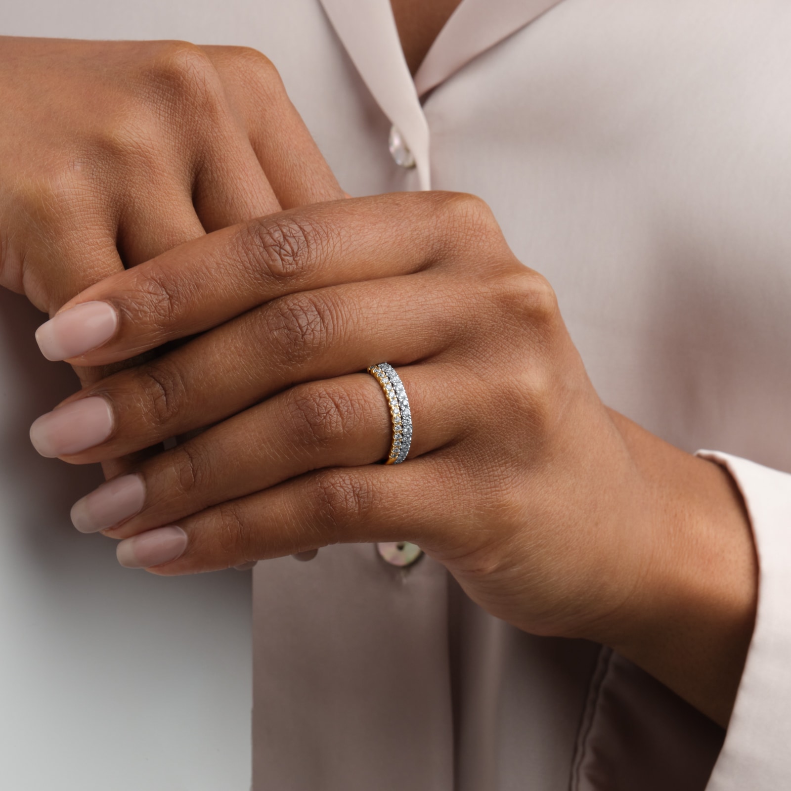 Goldsmiths 9ct Yellow Gold 0.15cttw Half Set Diamond Stacker Eternity ...