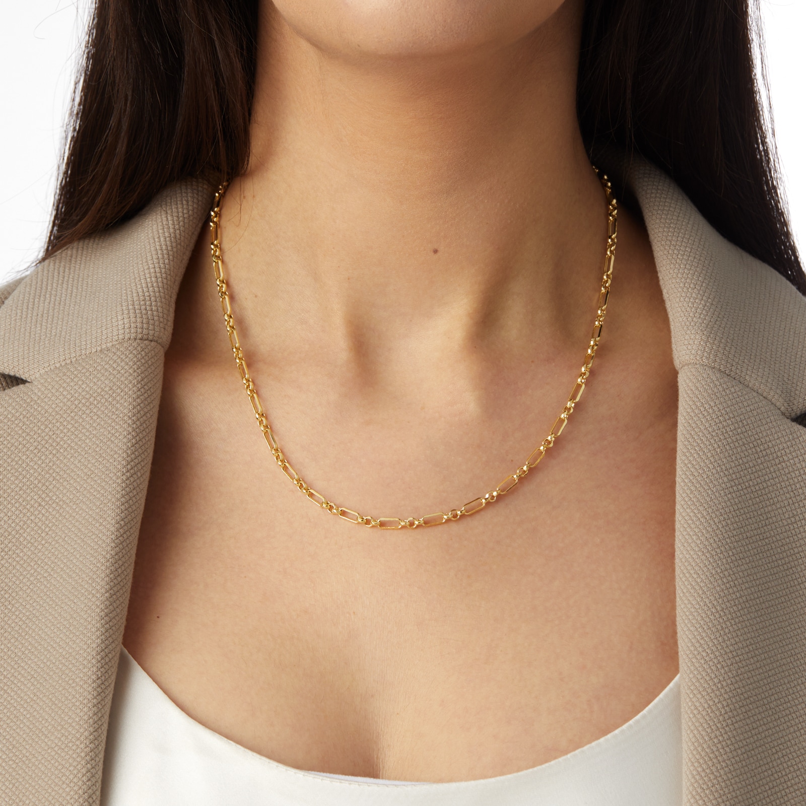 Goldsmiths 9ct Yellow Gold Belcher Mixed Link Chain Necklace 1.14.7554 ...