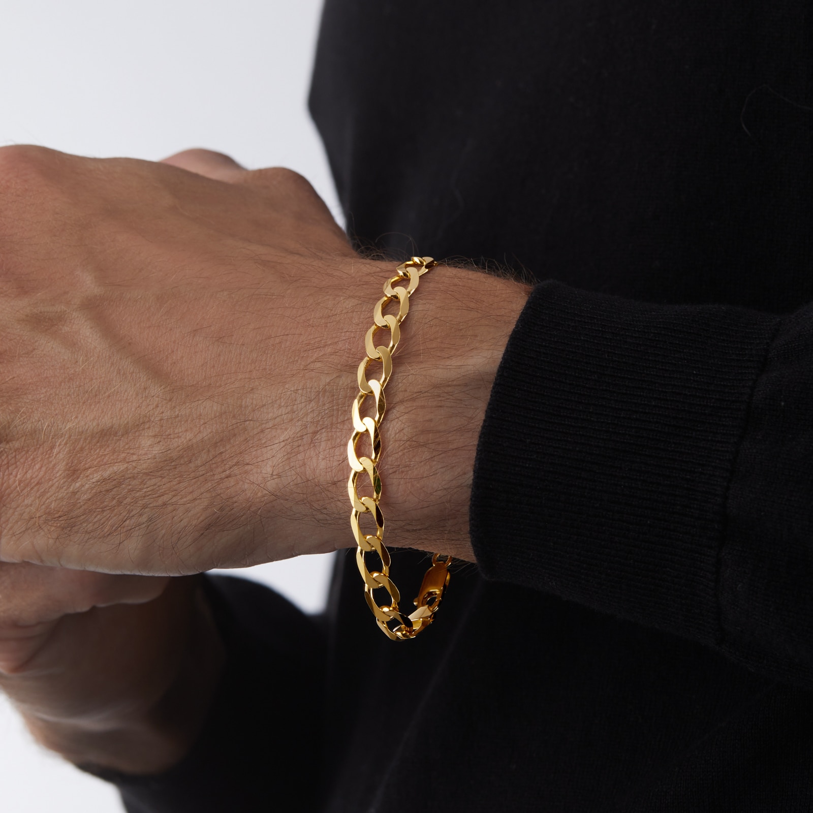 Goldsmiths 9ct Yellow Gold 8 inch Flat Curb Bracelet 1.23.2173 ...