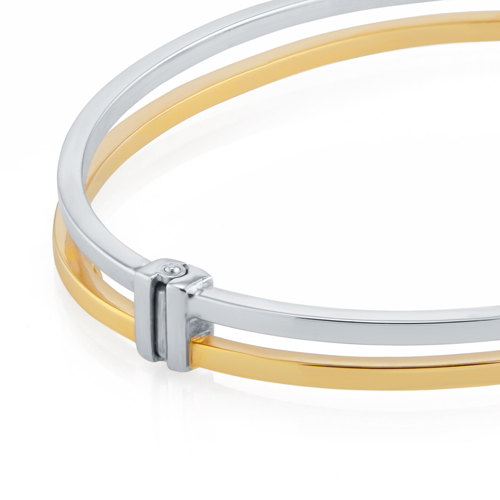Goldsmiths 9ct Yellow and White Gold Double Square Bangle 2.31.2171 ...