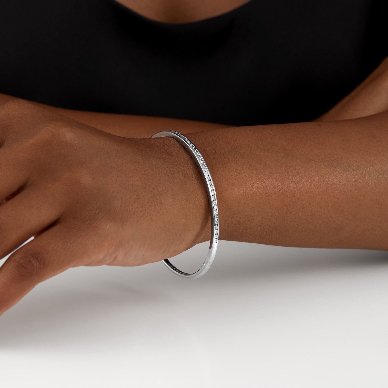 Goldsmiths 18ct White Gold Diamond Channel Set Bangle JEU4424 | Goldsmiths