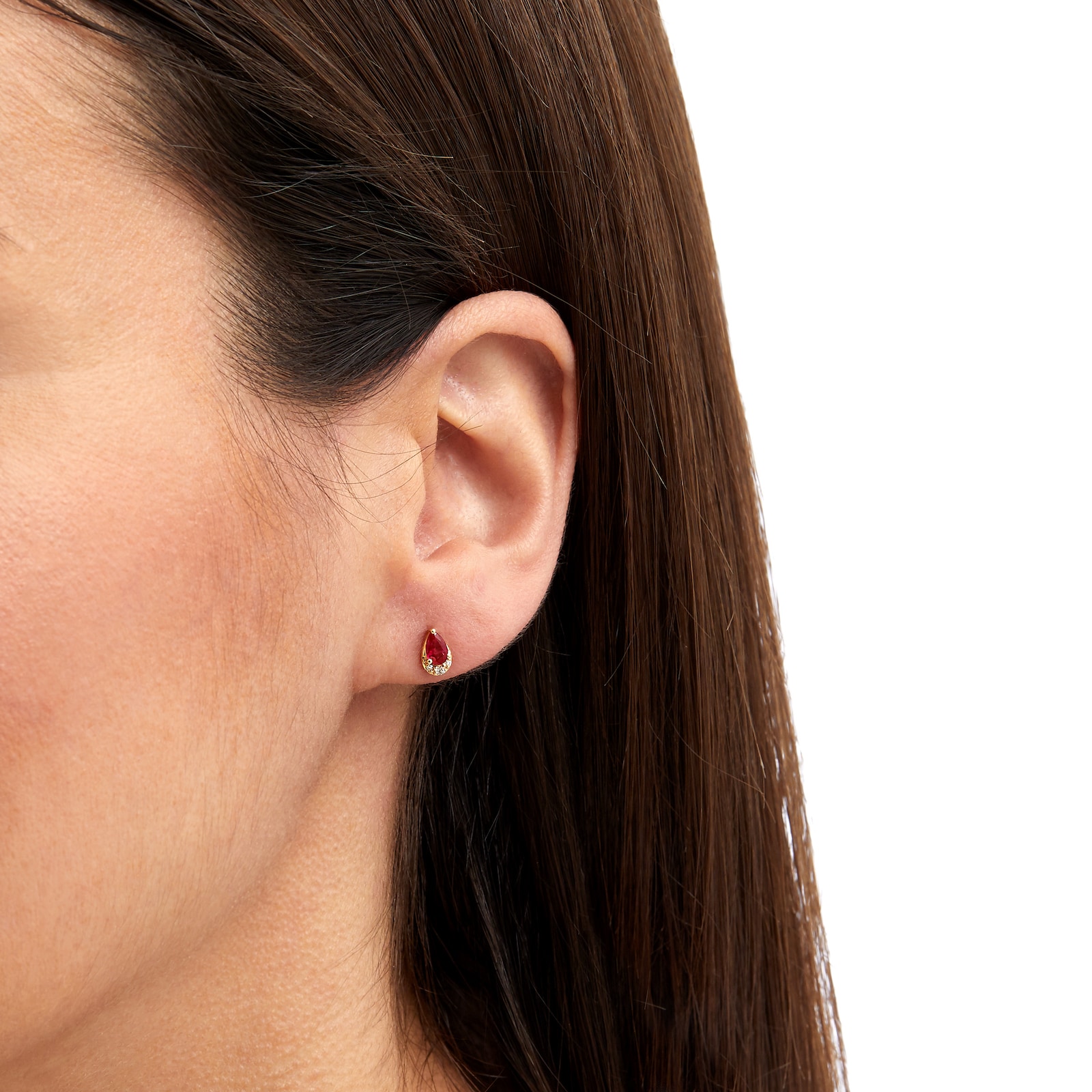 Goldsmiths 9ct Yellow Gold Pear Cut Ruby & Diamond Stud Earrings EA3950RB6F9KY | Goldsmiths