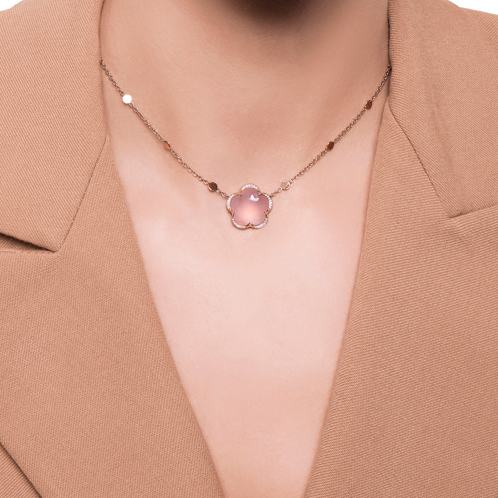 Pasquale Bruni Bon Ton Necklace in 18ct Rose Gold with Rose Quartz and ...