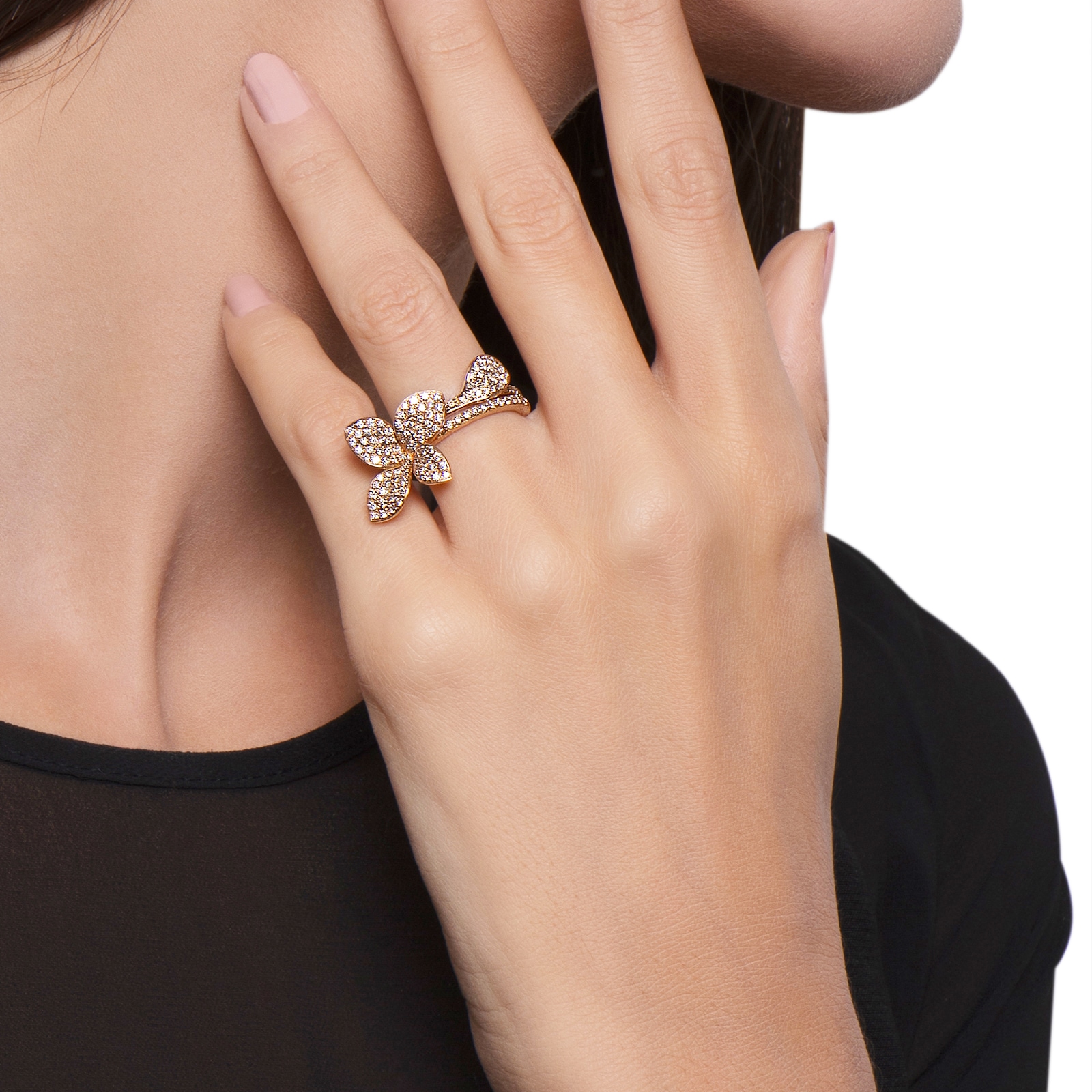 Pasquale Bruni Petit Garden Medium Flower Ring in 18ct Rose Gold with Diamonds - Ring Size K ...