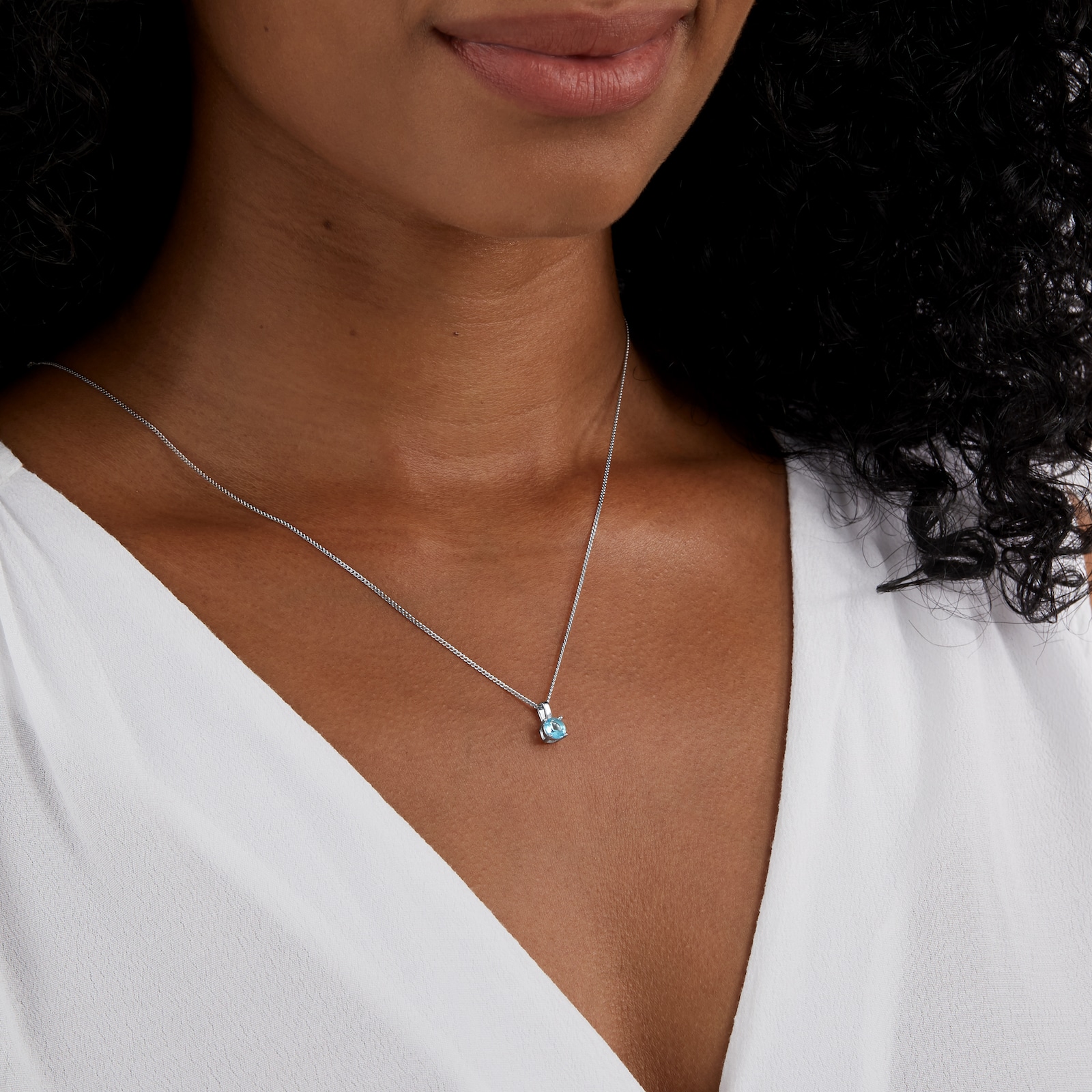 Goldsmiths Silver March Aqua Cubic Zirconia Pendant 8.46.6524 | Goldsmiths