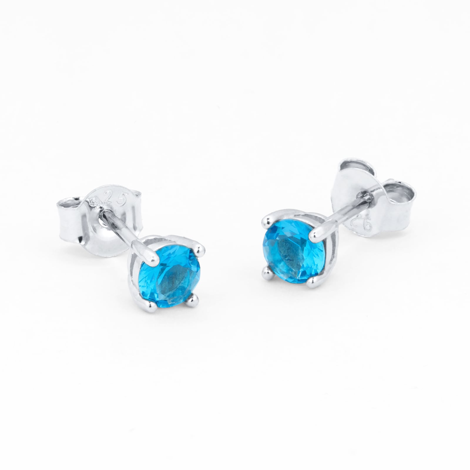 Goldsmiths Silver March Aqua Cubic Zirconia Stud Earrings 8.59.1692 ...