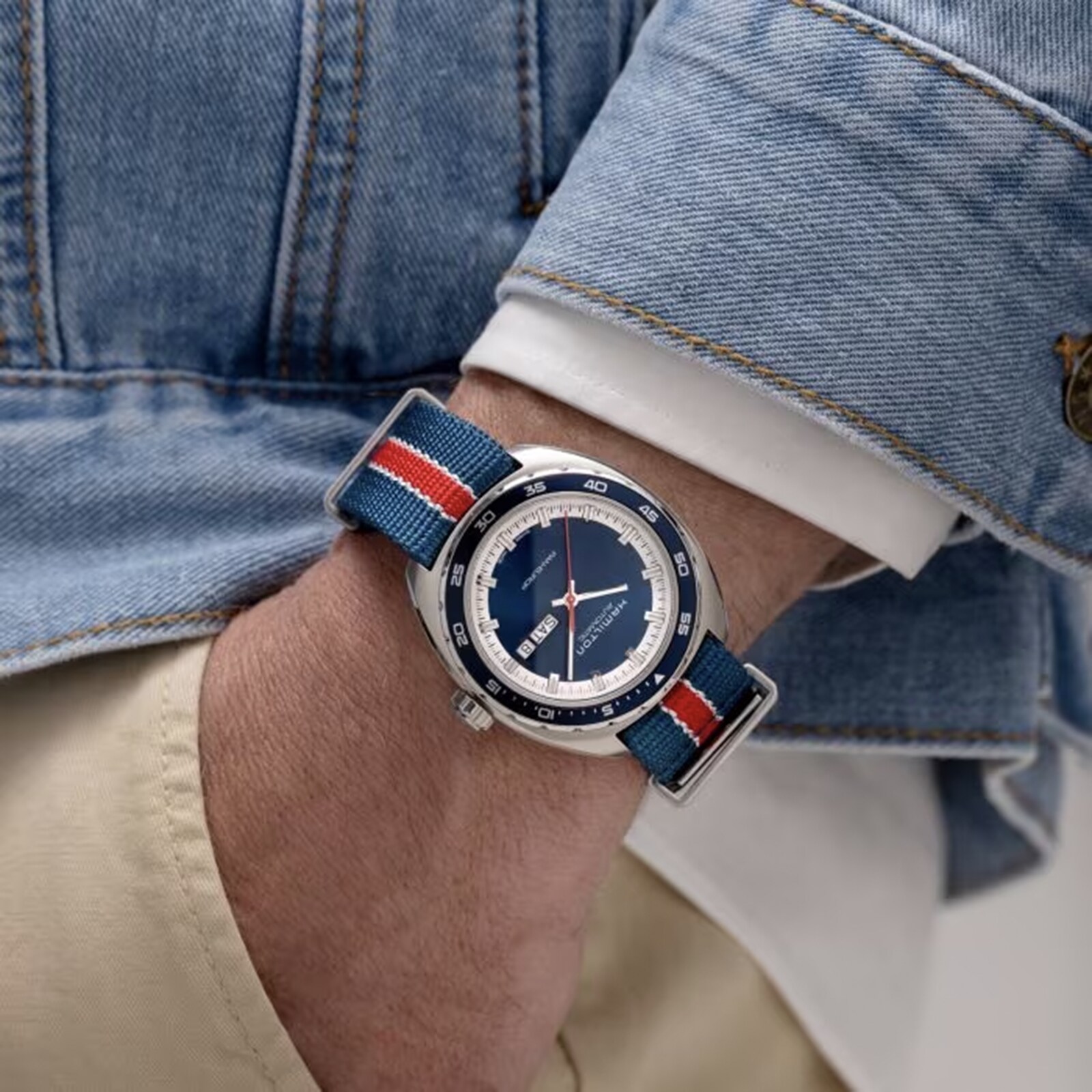 Hamilton American Classic Pan Europ Day Date Auto 42mm Mens Watch Blue ...