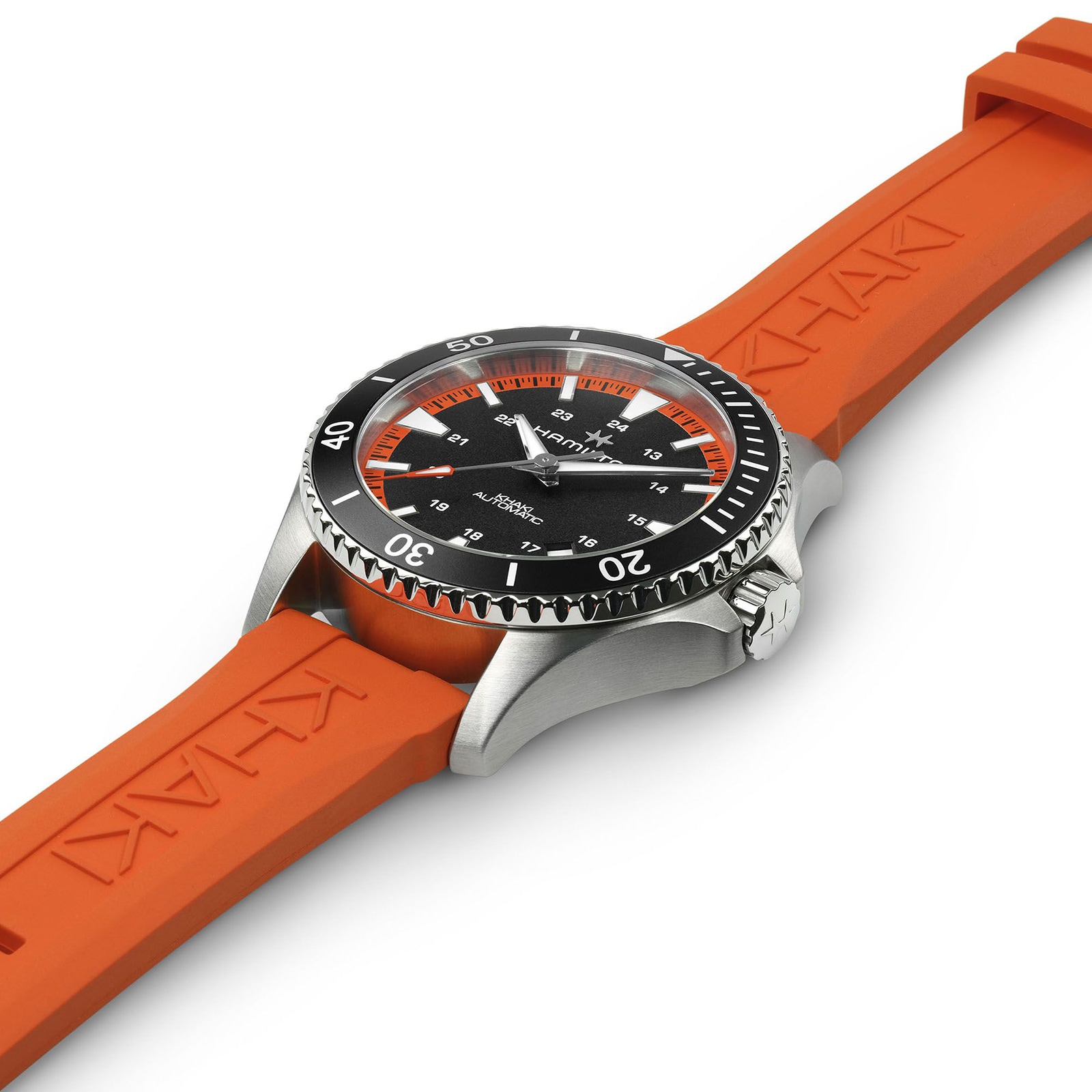 Hamilton Khaki Navy Scuba Auto 40mm Mens Watch Black Dial Orange Strap ...