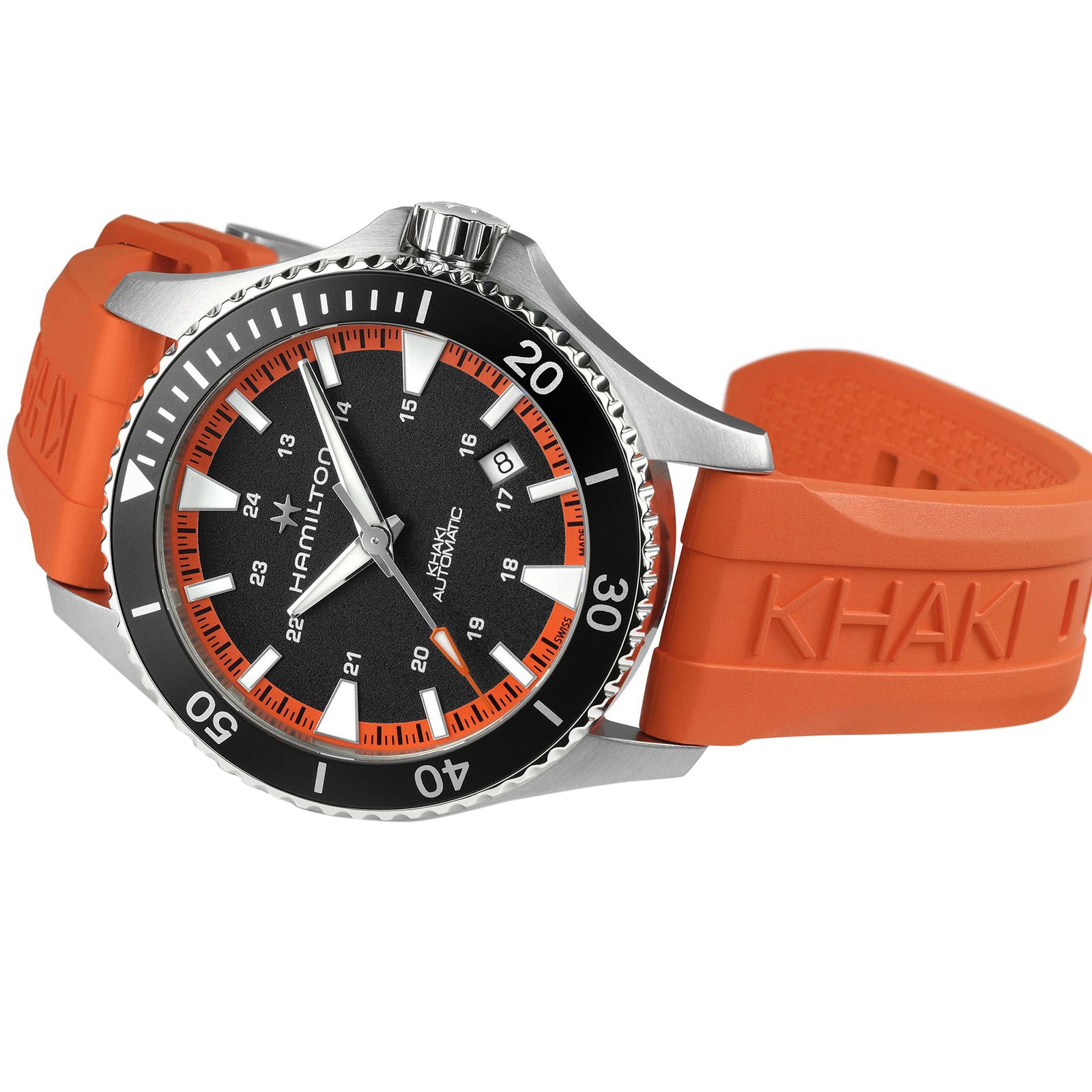 Hamilton Khaki Navy Scuba Auto 40mm Mens Watch Black Dial Orange Strap ...