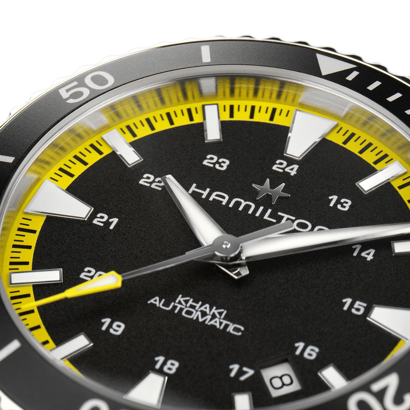 Hamilton Khaki Navy Scuba Auto 40mm Mens Watch Black Dial Yellow Strap ...
