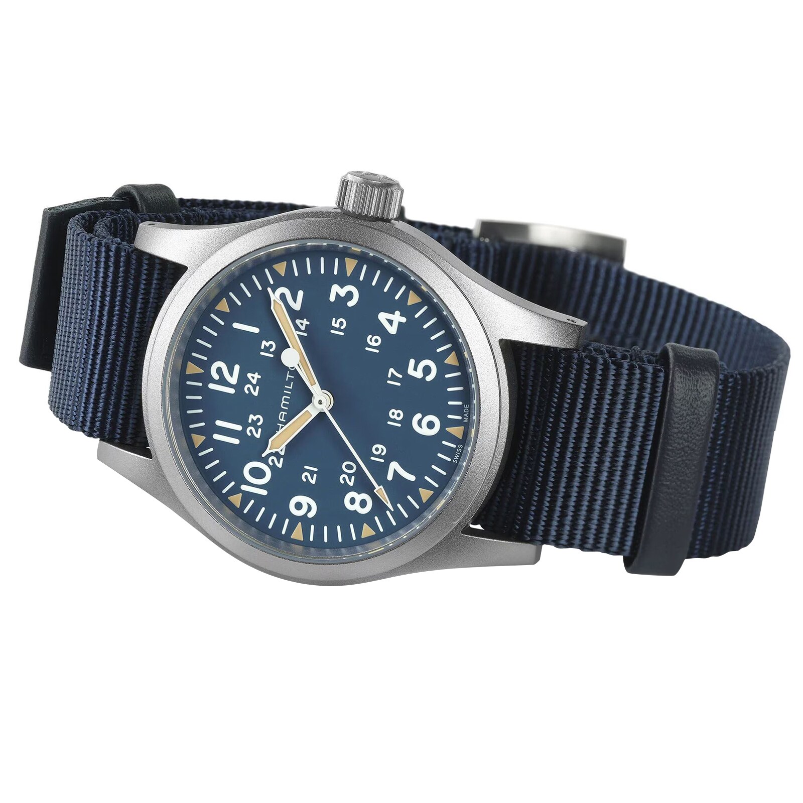 Hamilton Khaki Field Mechanical 38mm Mens Watch Blue H69439940 | Goldsmiths