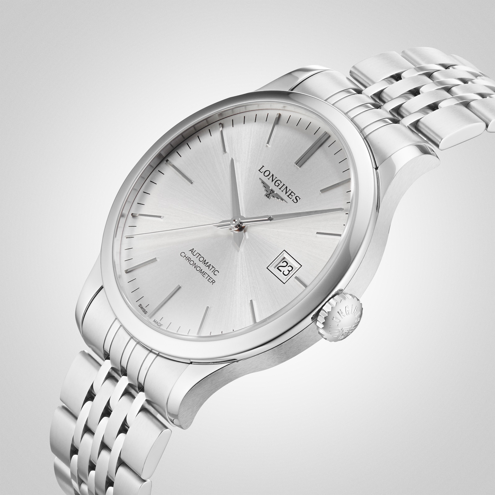 Longines Record 40mm Mens Watch Sunray Silver L28214726 | Watches Of ...