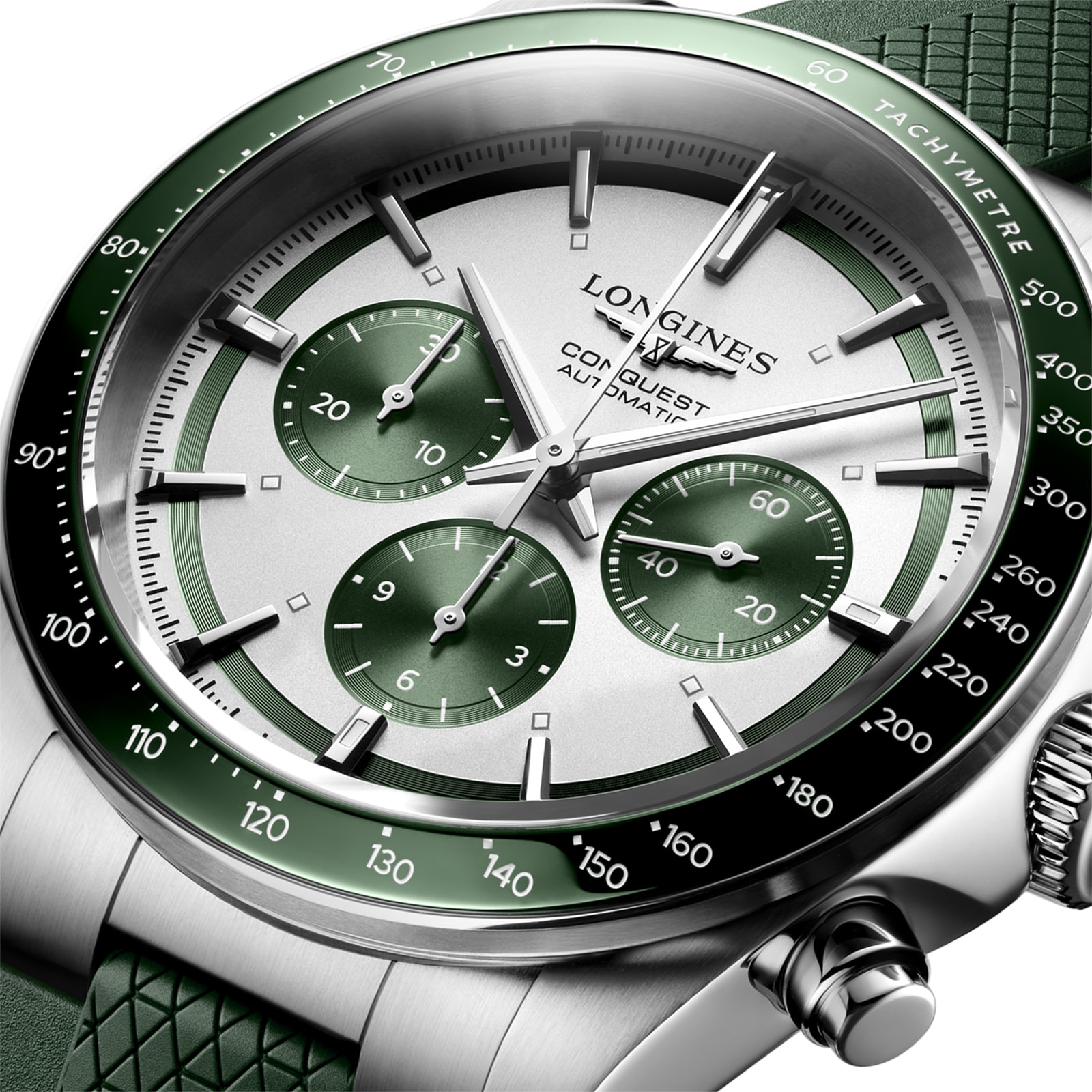 Longines Conquest 42mm Mens Watch Green Rubber Strap L38354029 ...