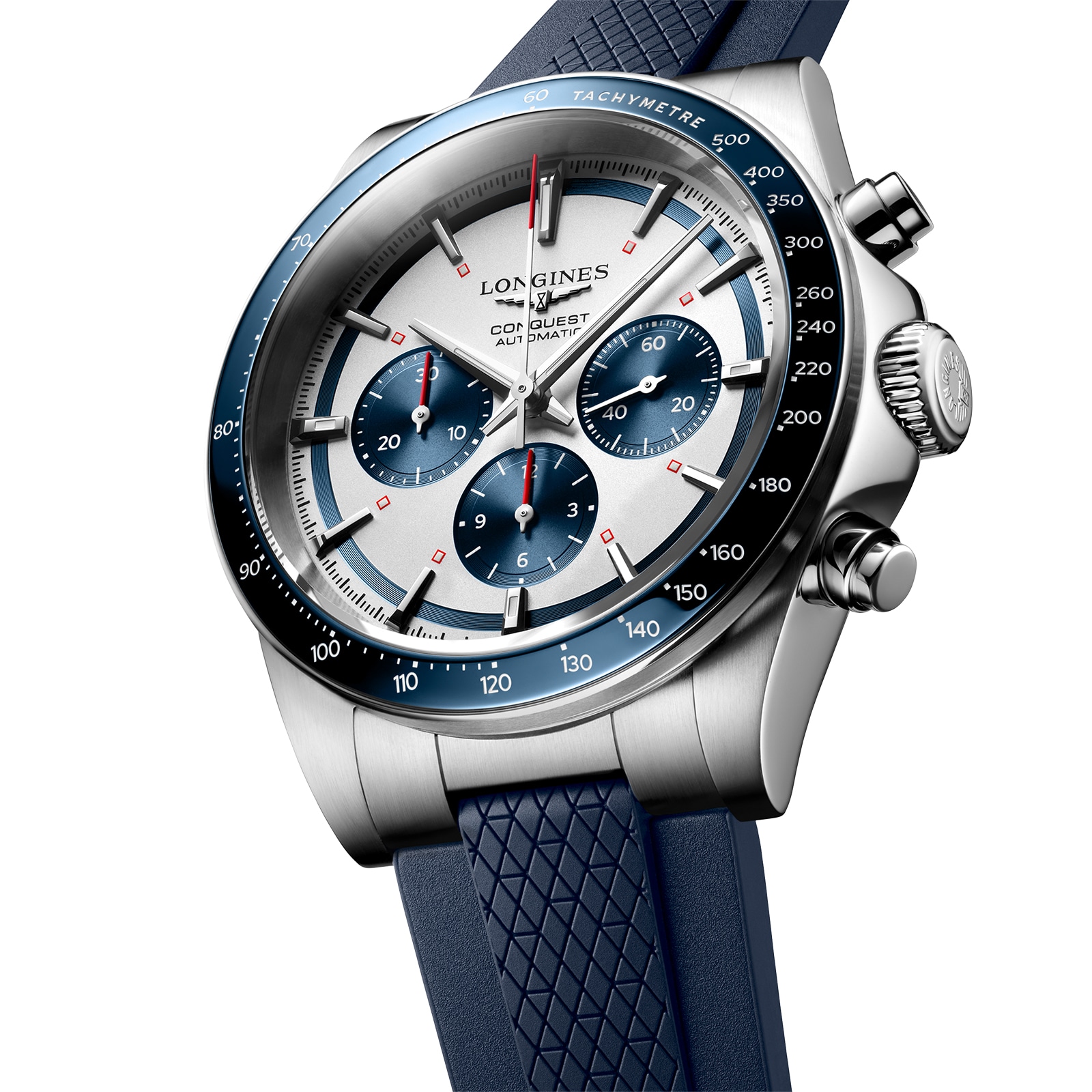 Longines Conquest 42mm Mens Watch Blue Rubber Strap L38354989 | Goldsmiths