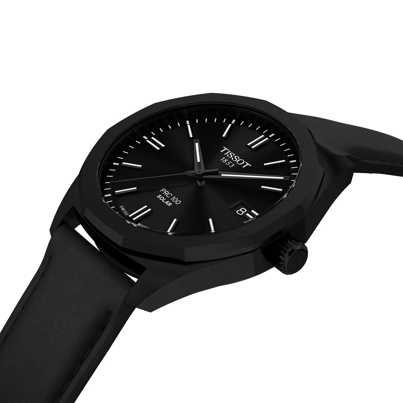 Tissot PRC 100 Solar Quartz 39mm Mens Watch Black Leather ...