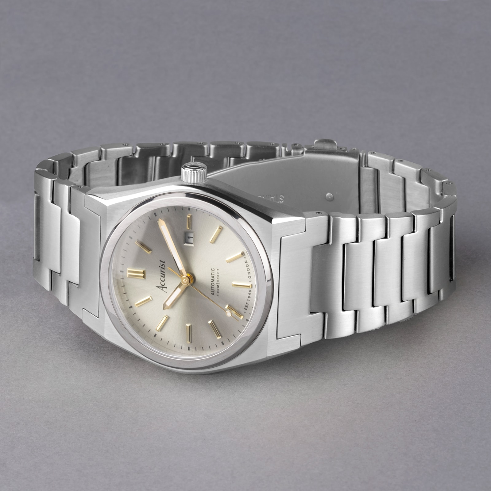 Accurist Origin Champagne Stainless Steel Automatic 34mm Watch 70024 ...
