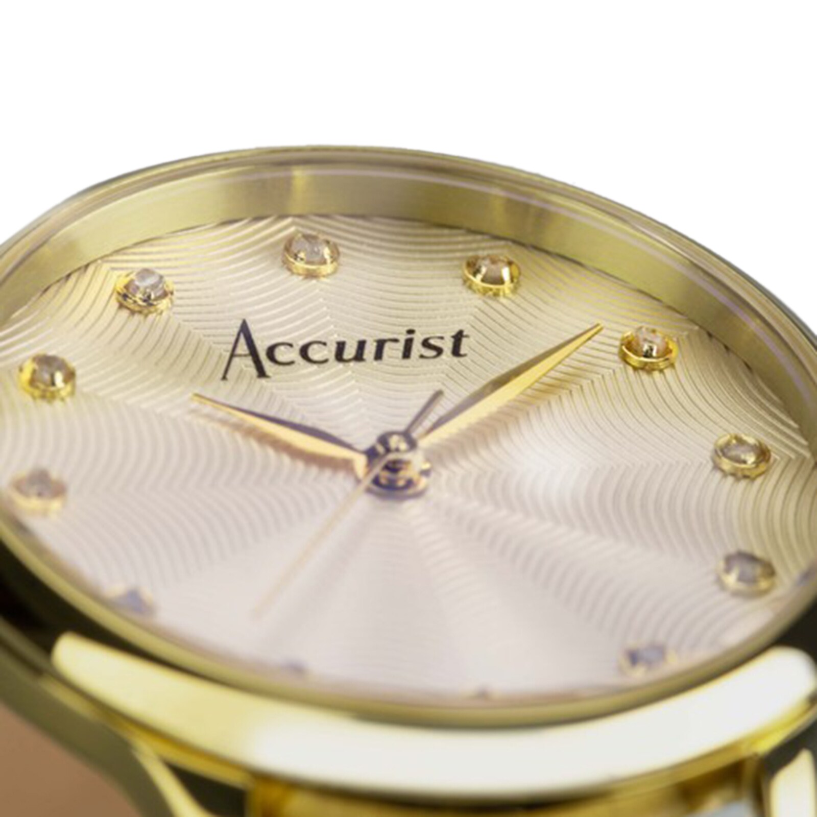 Accurist Dress Diamond 28mm Ladies Cream Leather Strap Watch Champagne ...