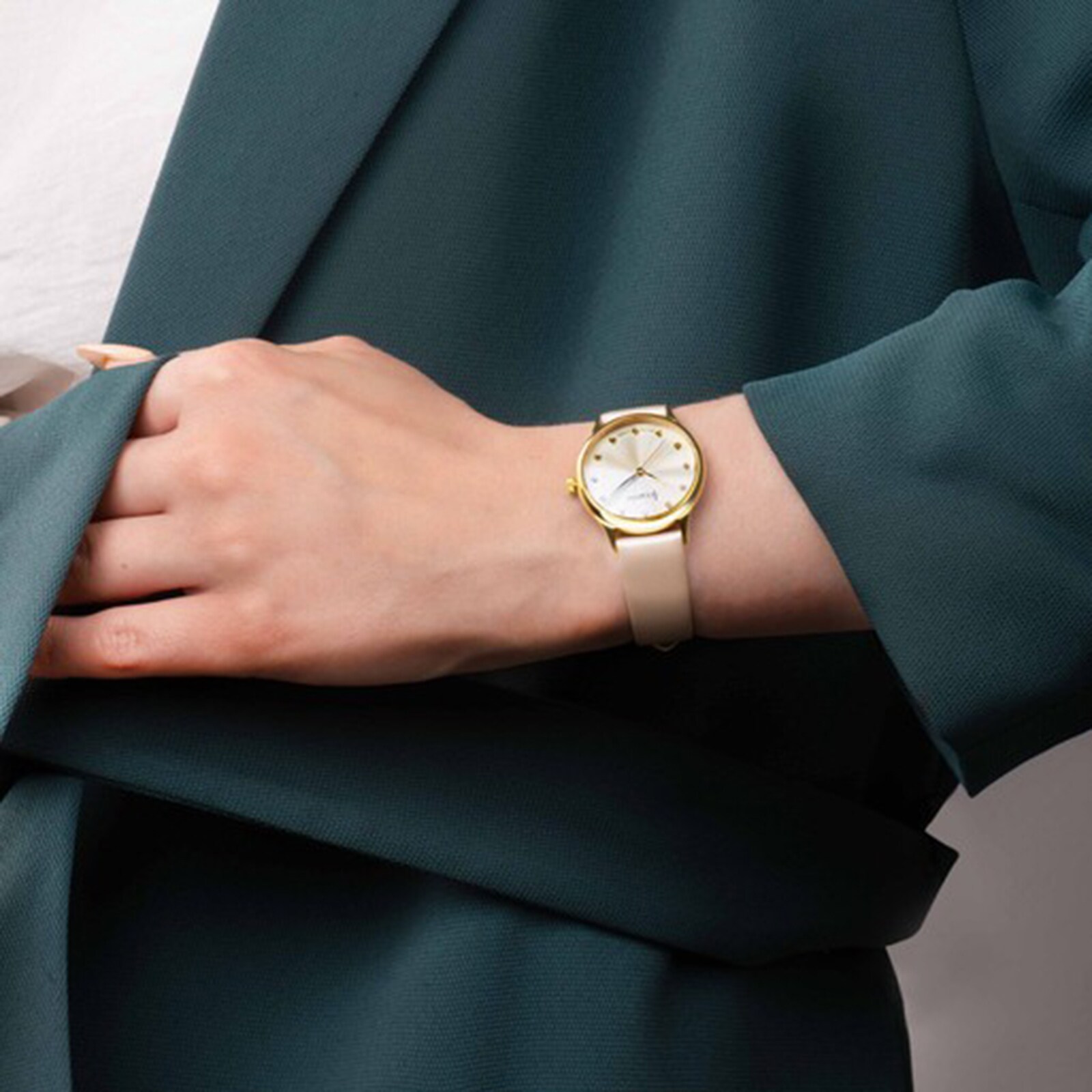 Accurist Dress Diamond 28mm Ladies Cream Leather Strap Watch Champagne ...