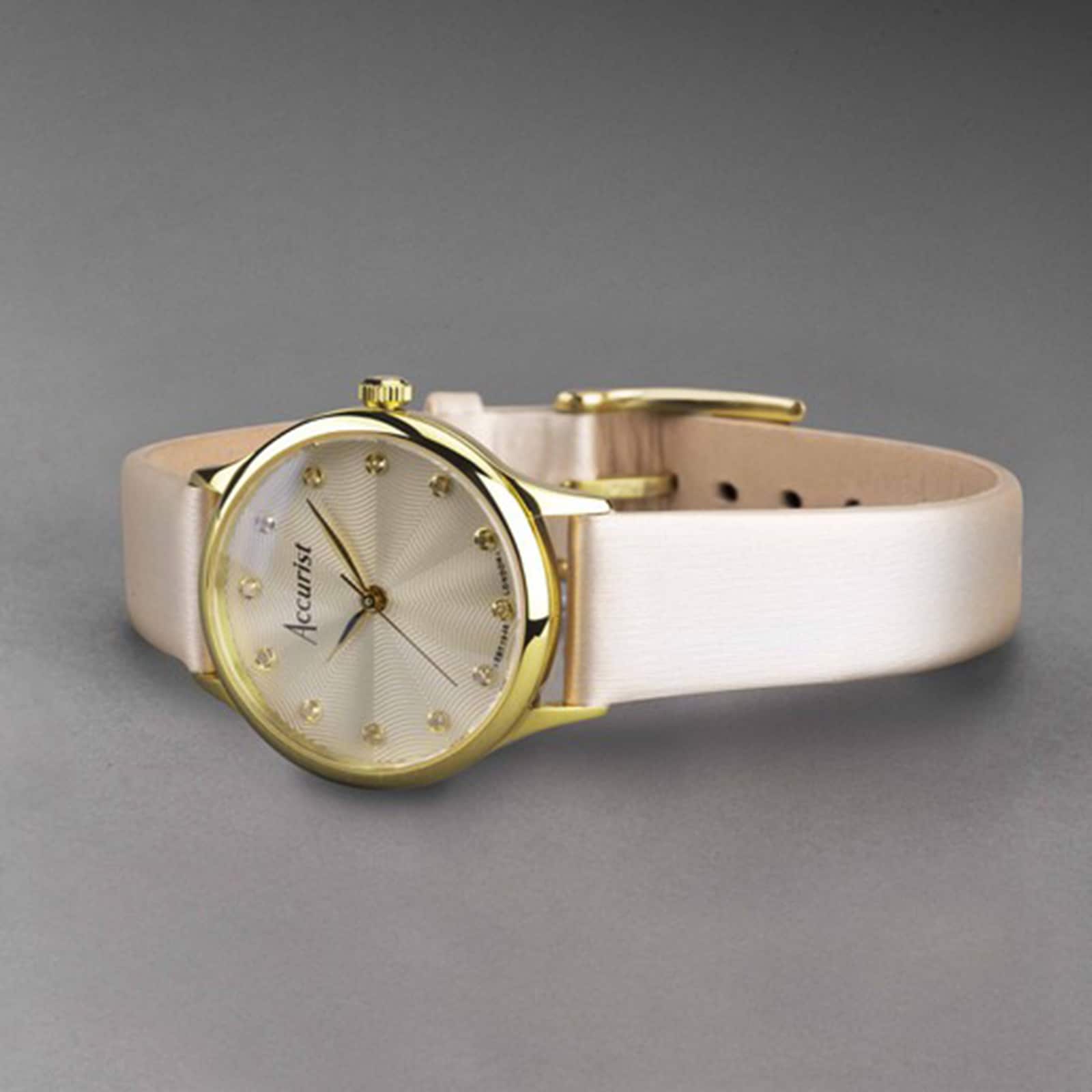 Accurist Dress Diamond 28mm Ladies Cream Leather Strap Watch Champagne ...