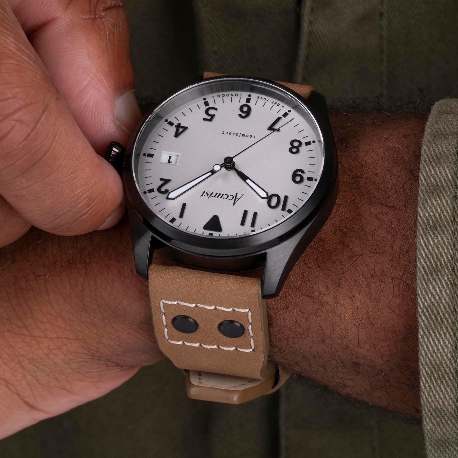 Accurist Aviation Beige Leather Strap 41mm Watch 76003 | Goldsmiths