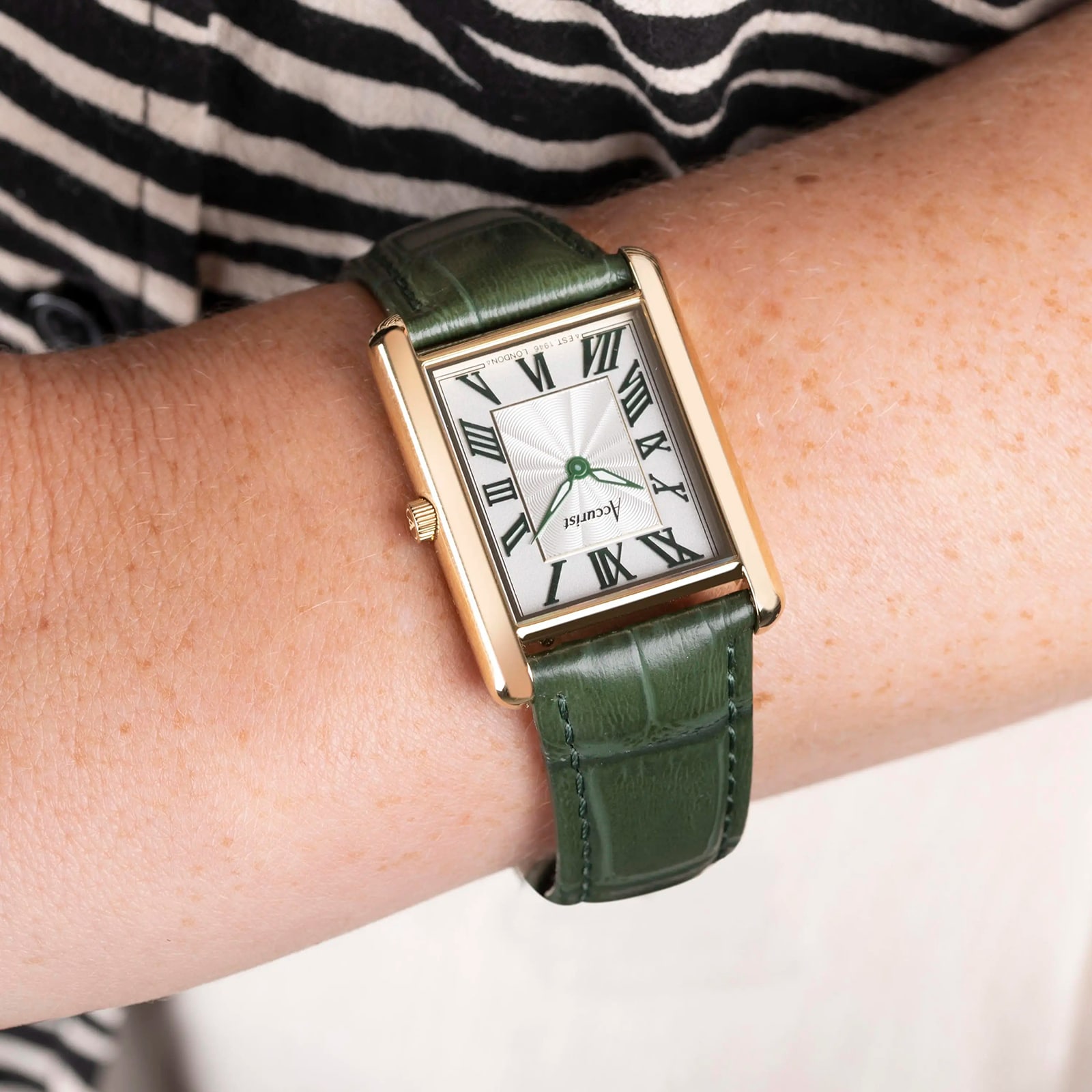 Accurist Rectangle Green Leather Strap 26mm Watch 71003 | Goldsmiths