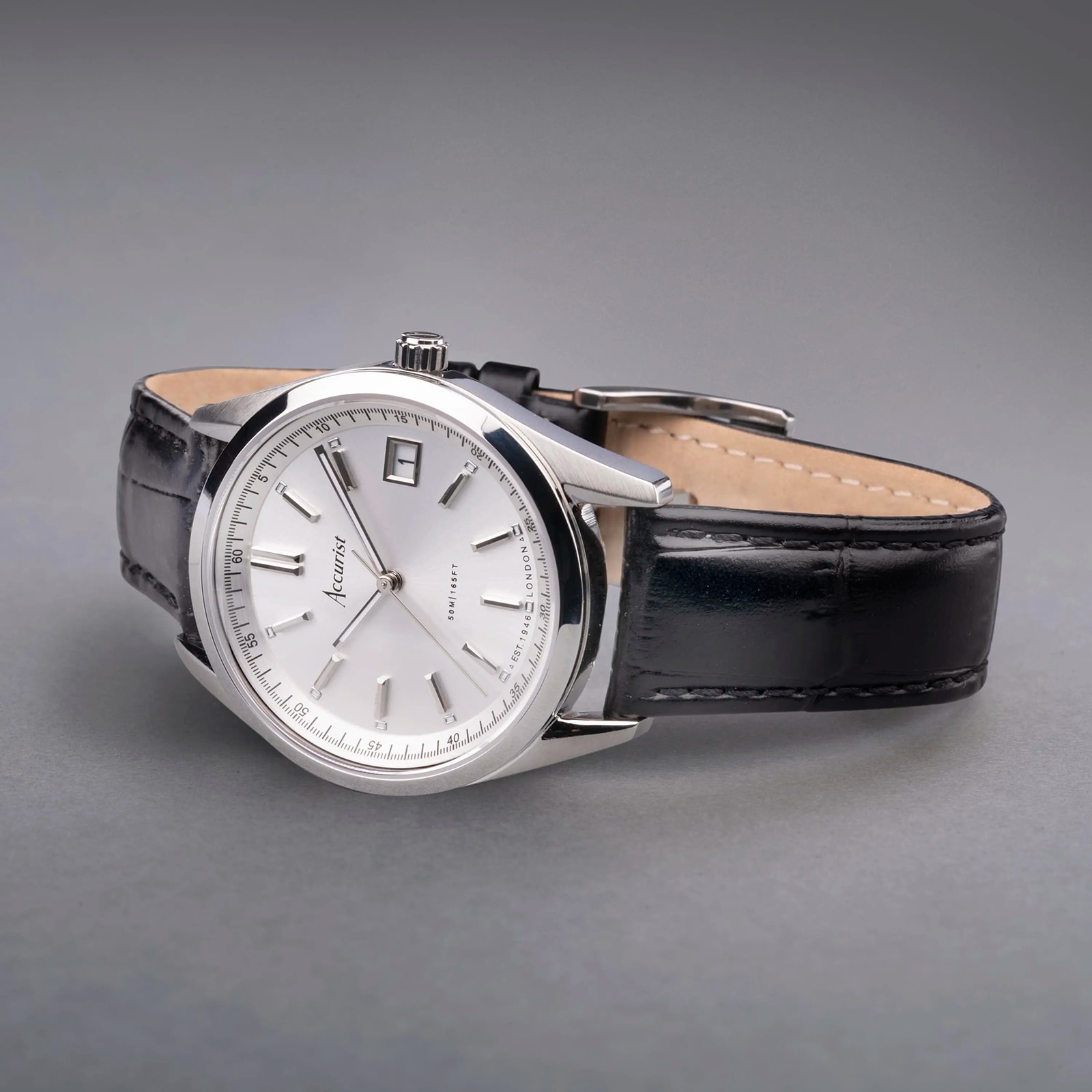 Accurist Everyday Black Leather Strap 36mm Watch 74006 | Goldsmiths