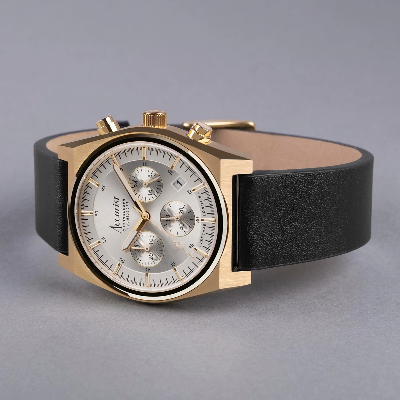 Accurist Origin Black Leather Strap Chronograph 41mm Watch 70005 ...