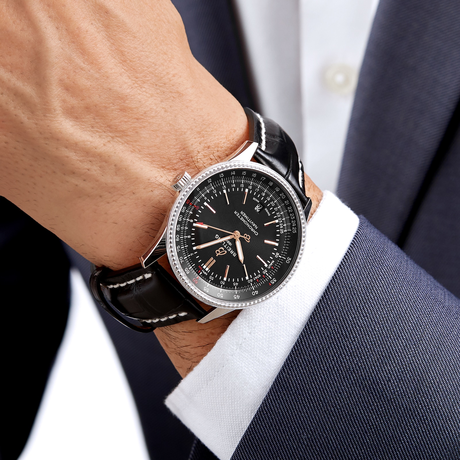 Breitling Navitimer Automatic 41 Black Leather Strap Watch ...