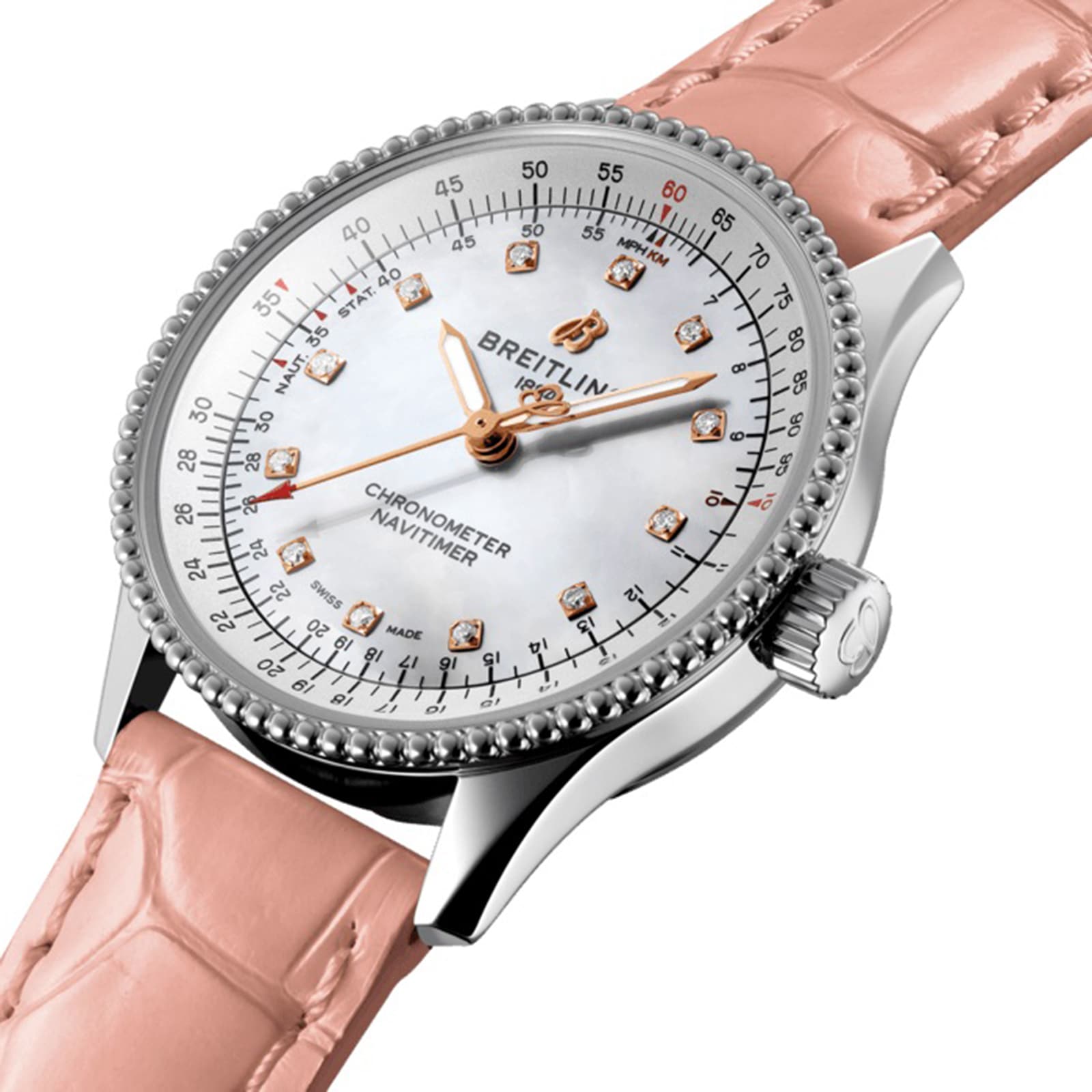 Breitling Navitimer Automatic 35 Stainless Steel Leather Strap Watch ...