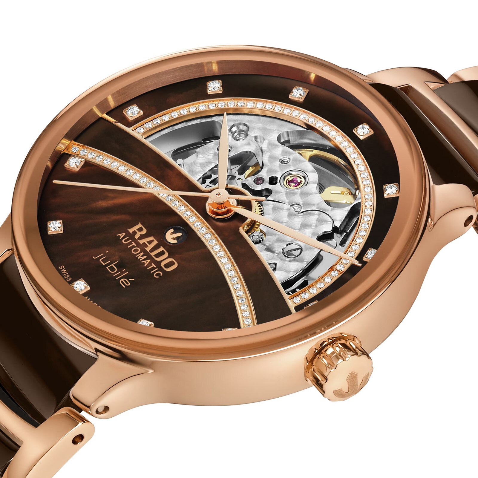 Rado Centrix Automatic Diamonds Open Heart 35mm Ladies Watch R30029942 | Goldsmiths