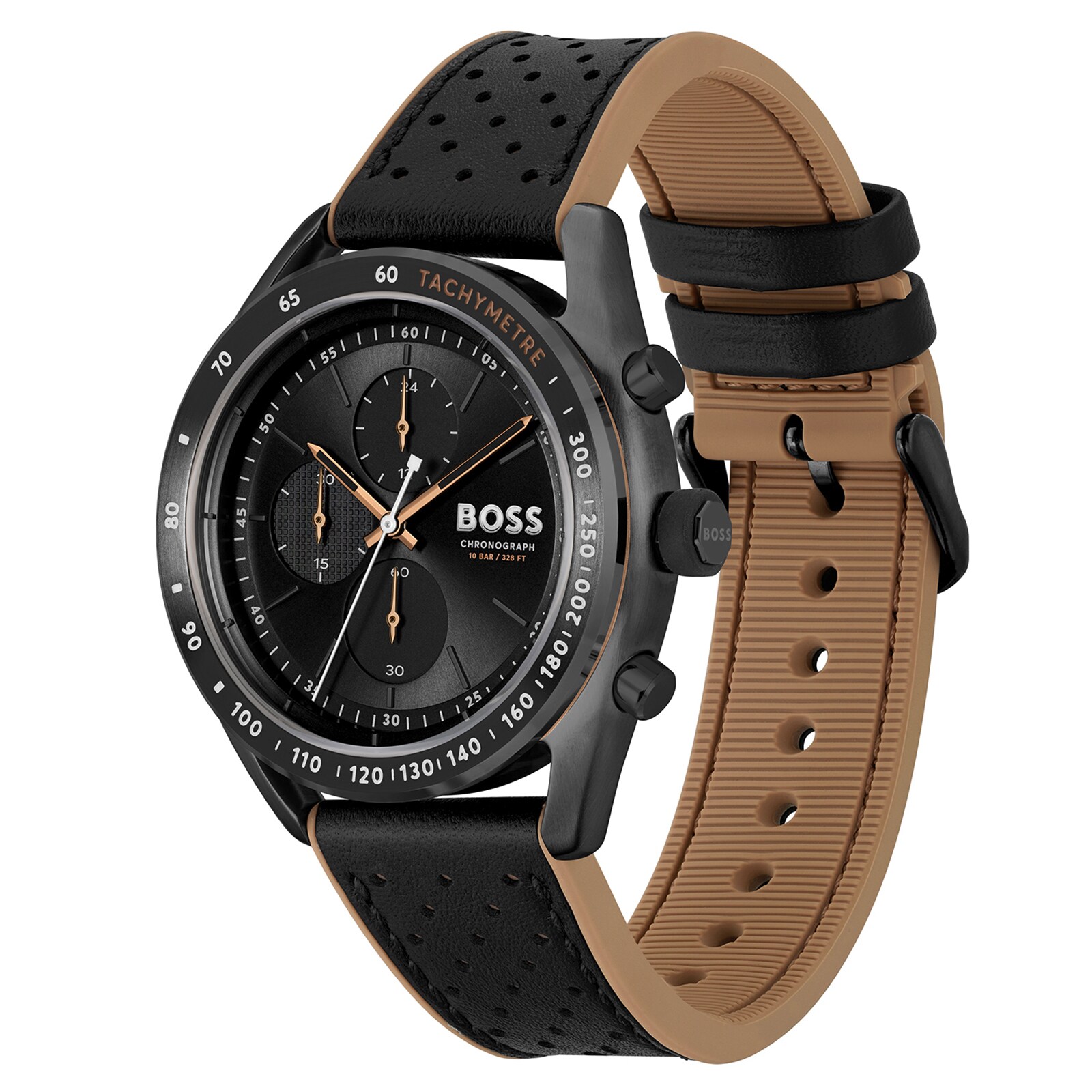 BOSS Sport Lux Centre Court Leather Chronograph 44mm Mens Watch Black ...