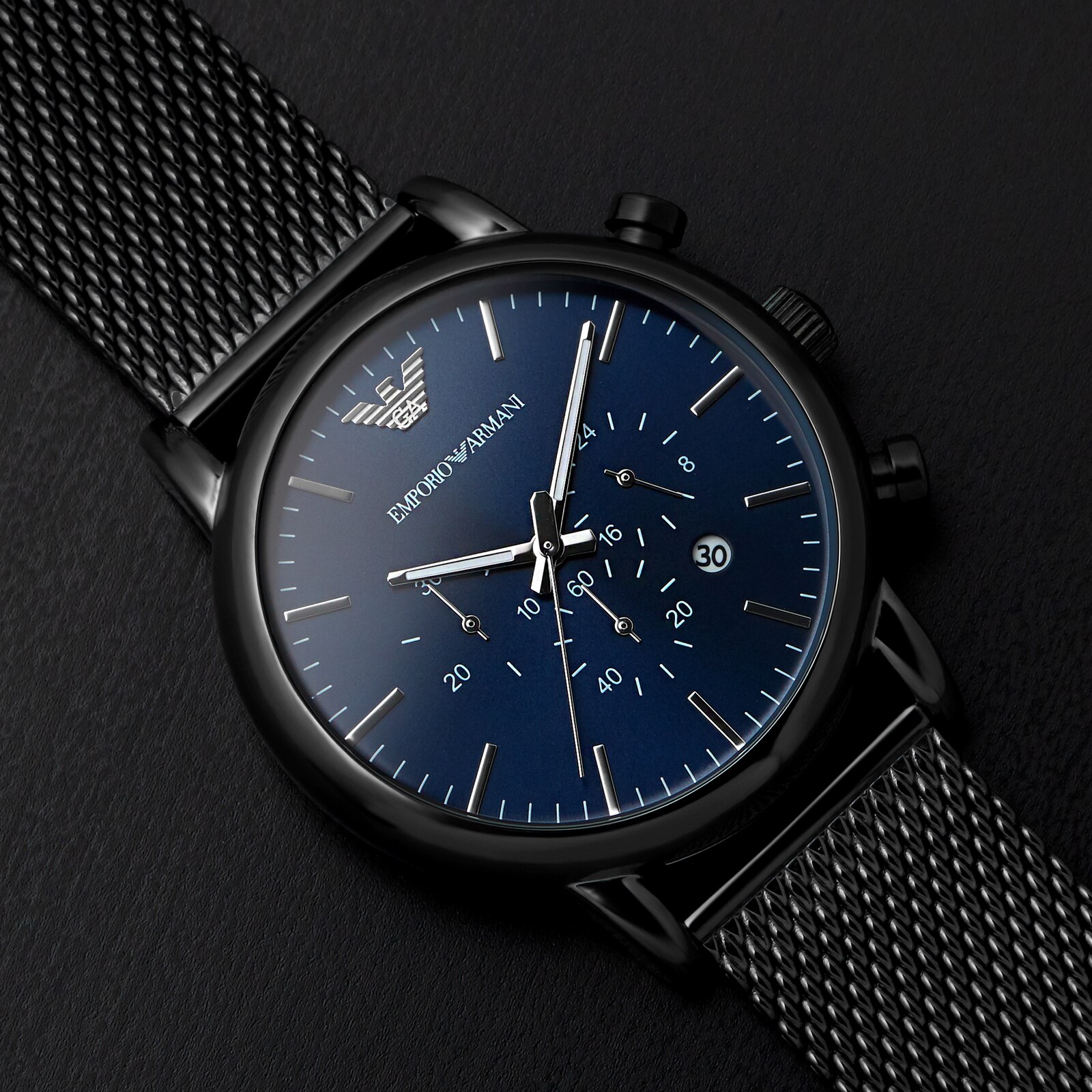 Emporio Armani Grey Mesh Blue Dial Gents Watch AR1979 | Goldsmiths