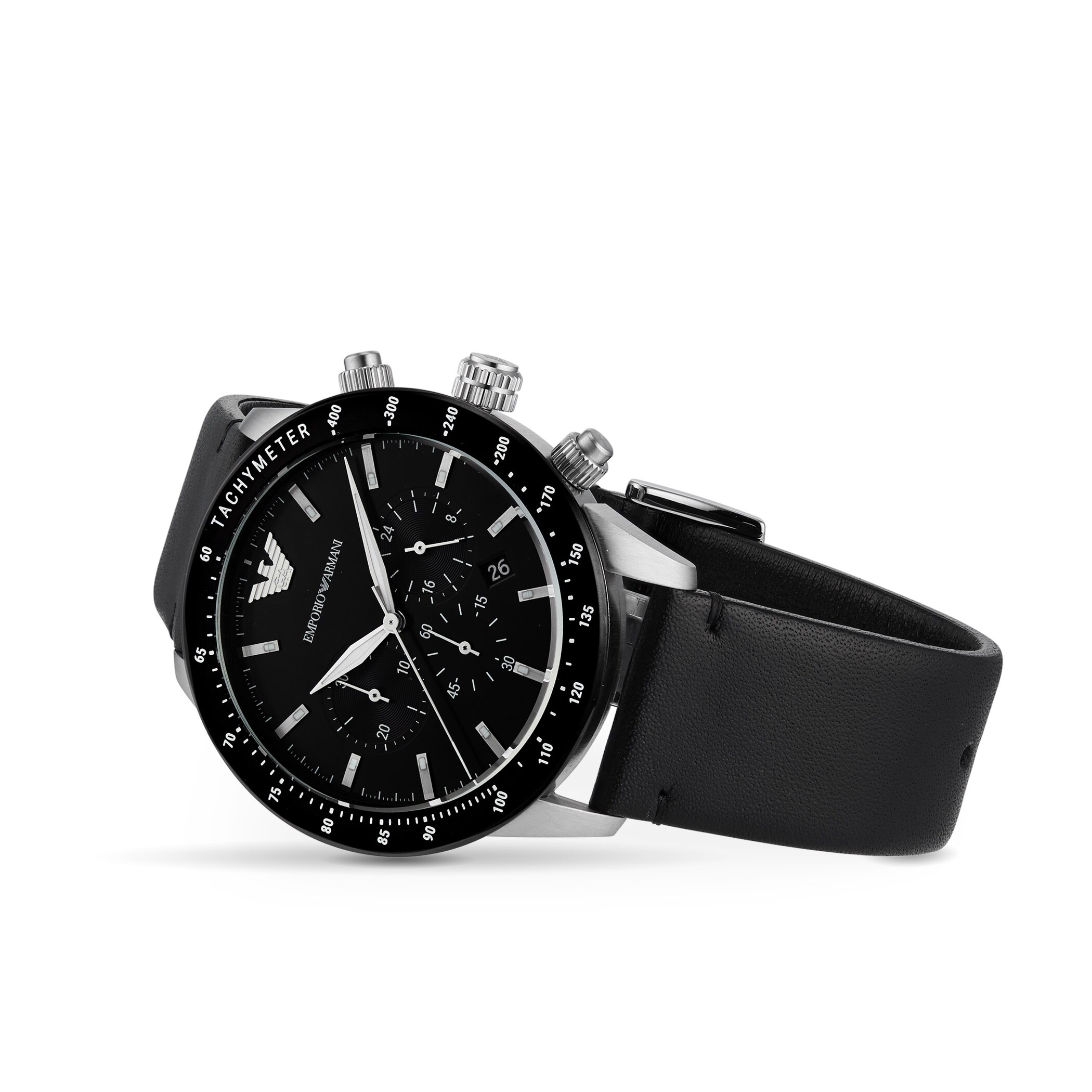 Emporio Armani Black Leather Gents Watch AR11243 | Goldsmiths