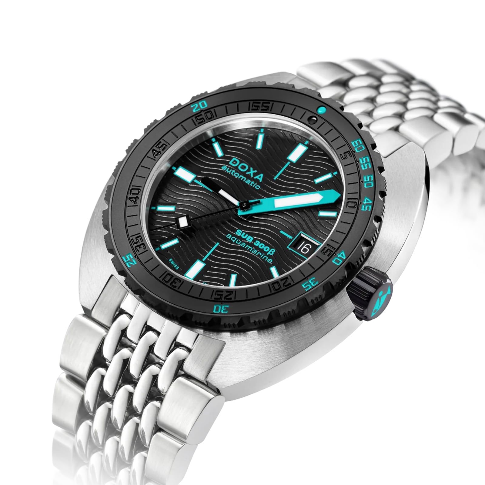 DOXA Sub 300 Beta Aquamarine 42.5mm Mens Watch Black and Blue 830.10 ...