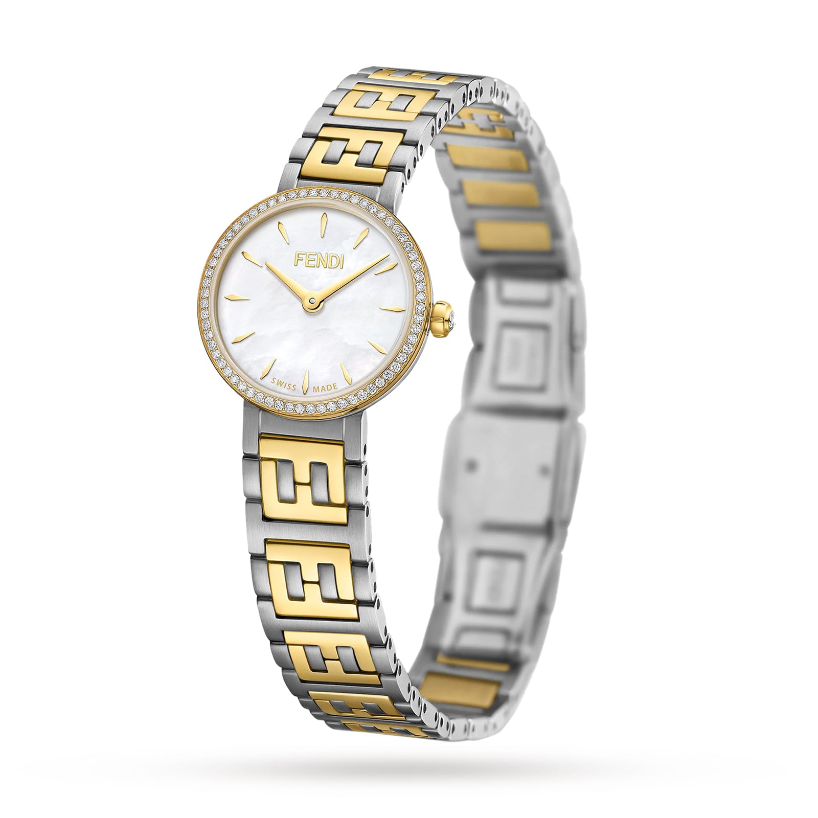FENDI Forever Fendi 19mm White Mother of Pearl Dial Diamond Bezel and ...