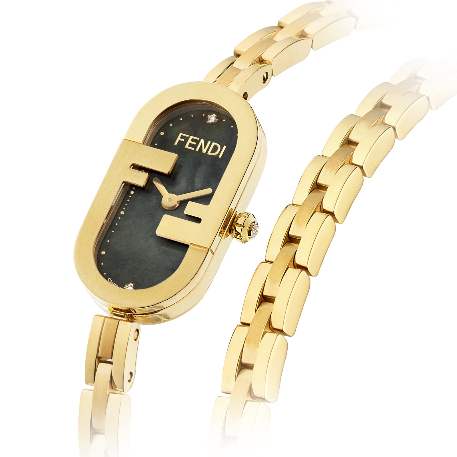 FENDI O'Lock Vertical 14.8mm X 28.3mm Oval Watch with FF Logo ...
