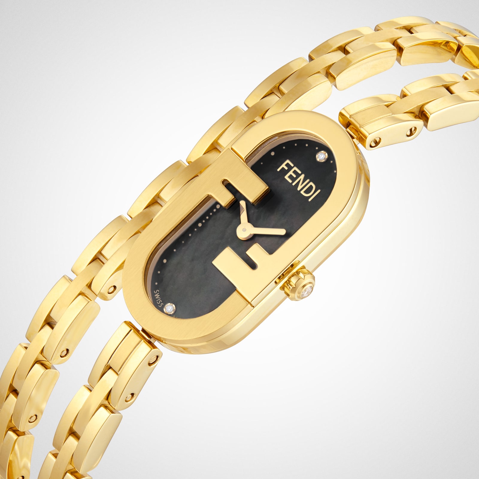 FENDI O'Lock Vertical 14.8mm X 28.3mm Oval Watch with FF Logo ...