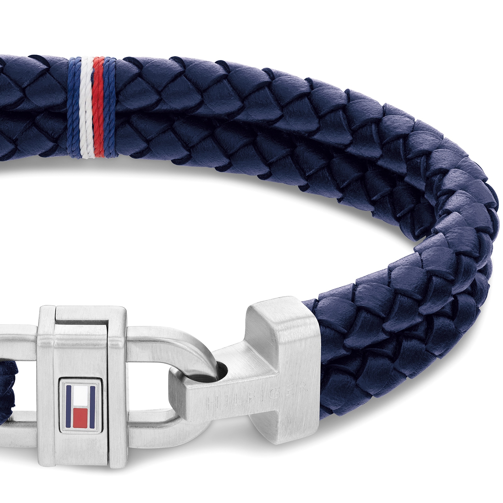 Tommy Hilfiger Stainless Steel Gents Navy Braided Leather Bracelet ...