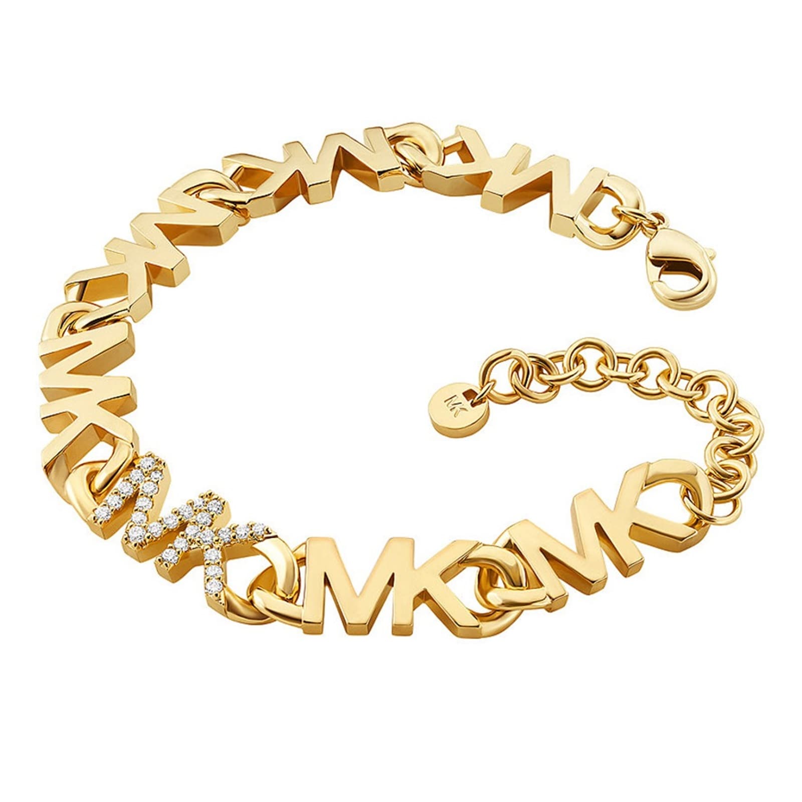 Michael Kors 14ct Yellow Gold Coloured MK Logo Chain Bracelet ...