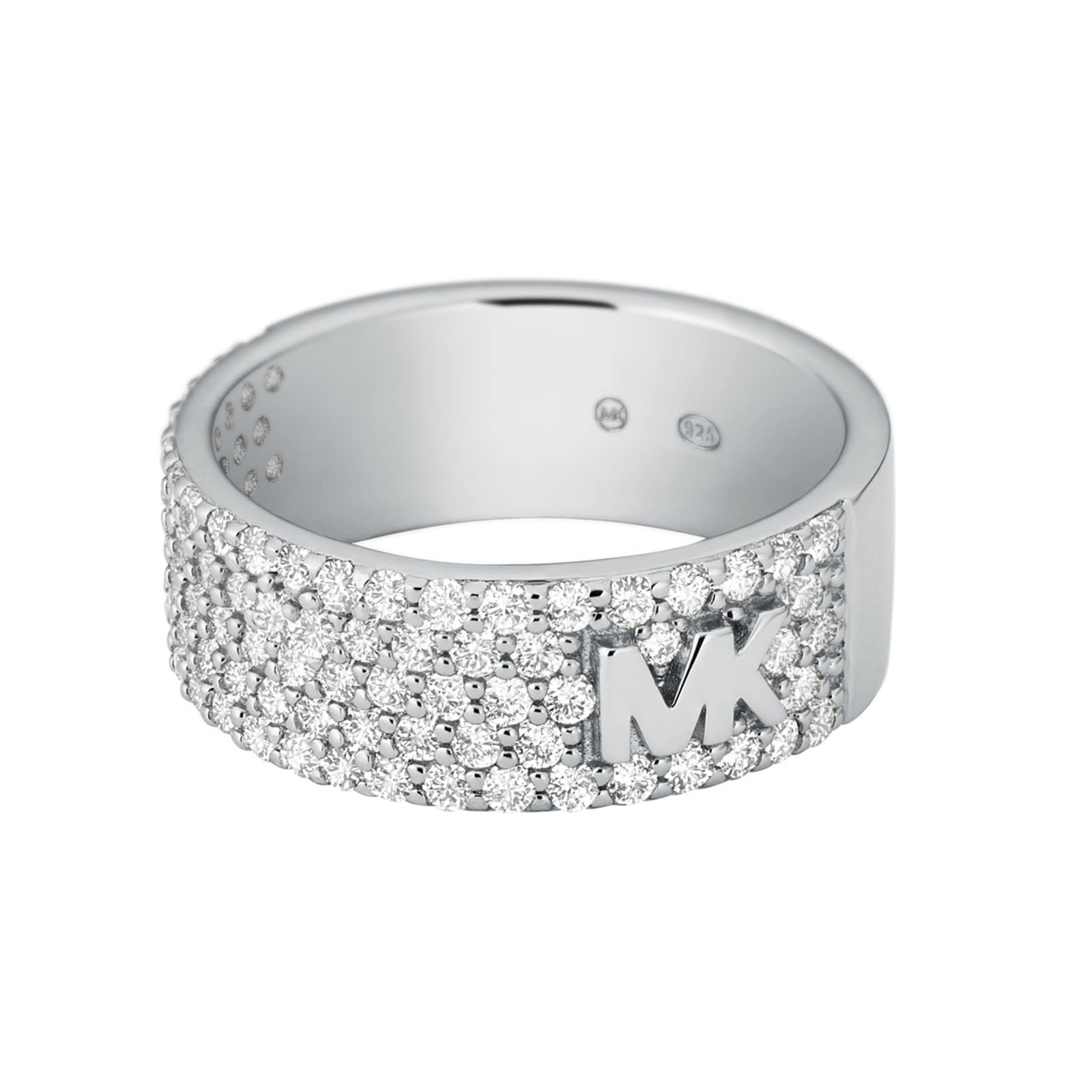 Michael Kors Ladies Sterling Silver MK Logo Cubic Zirconia Ring ...