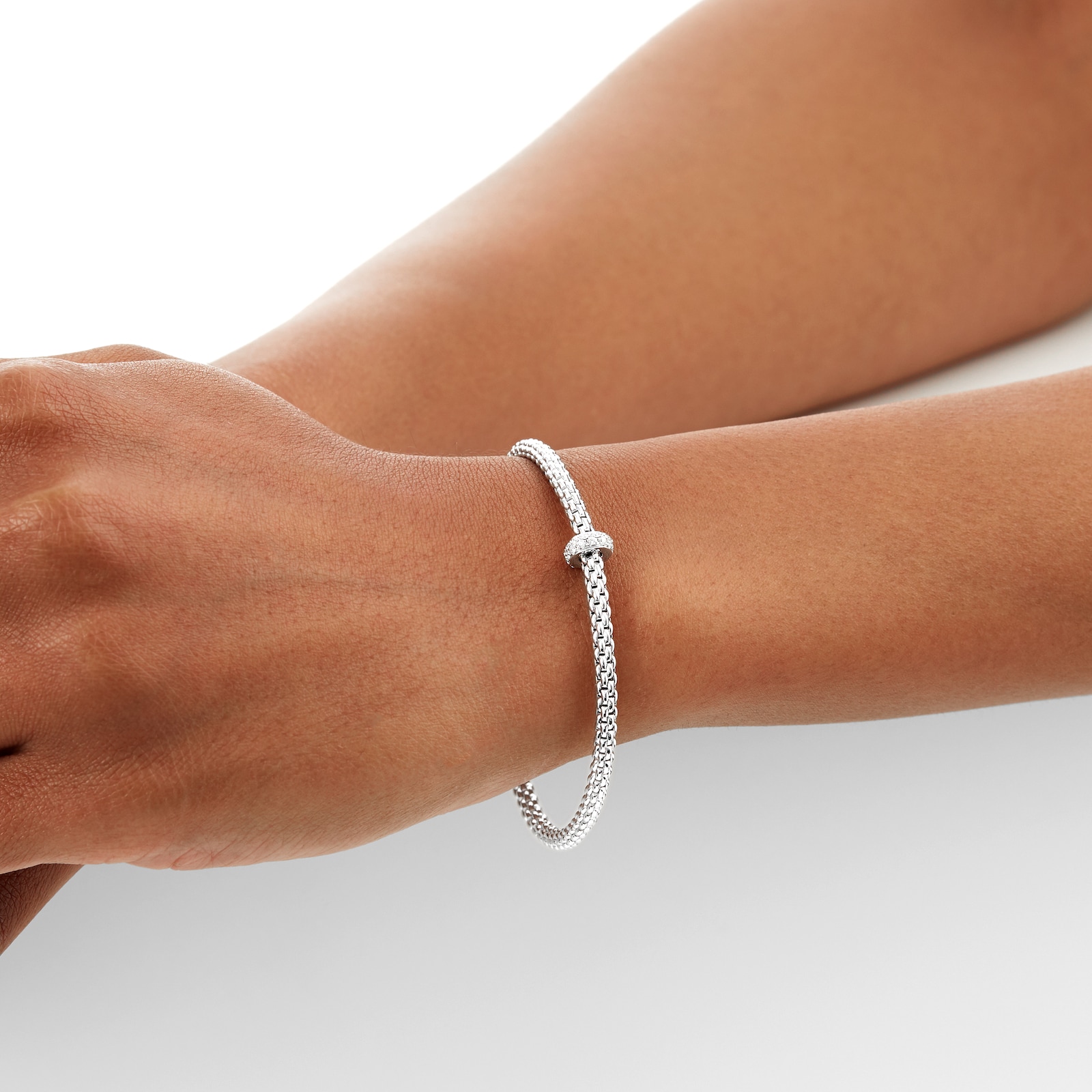 FOPE Flex'it 18ct White Gold 0.18ct Diamond Prima Bracelet 74508BX_BB_B ...