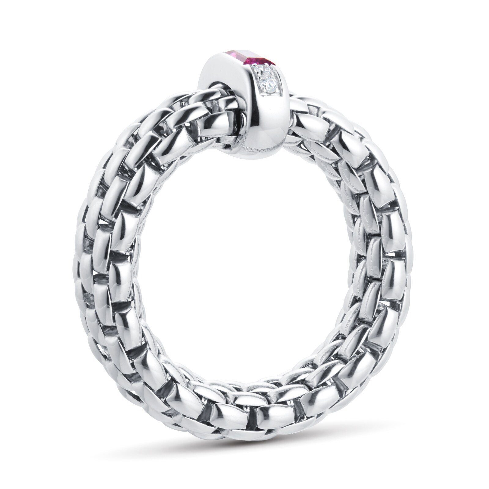 Fope 18ct White Gold Vendome Flex'it Ruby & 0.04cttw Diamond Medium ...