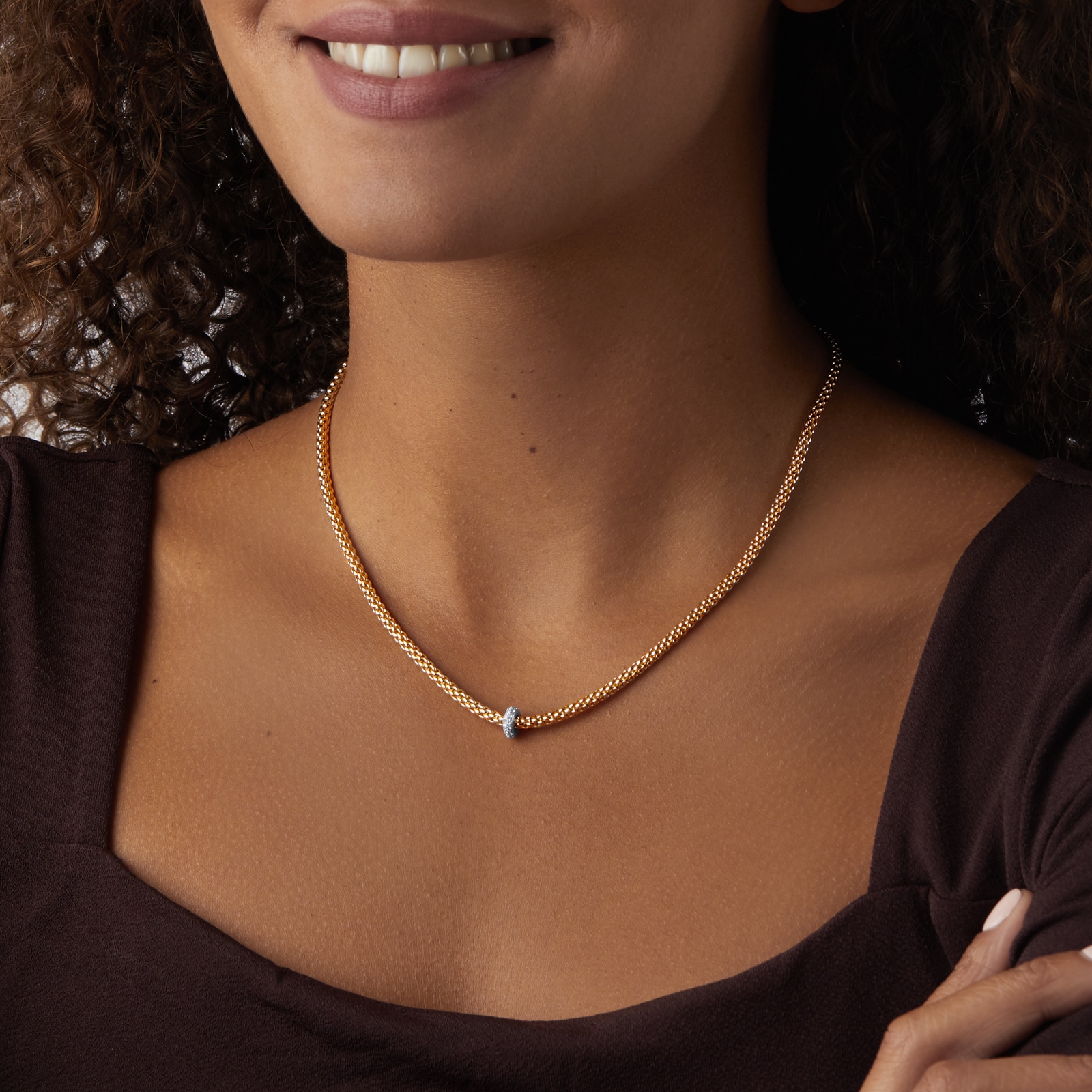 Fope 18ct Yellow Gold Flex'it Prima Diamond Necklace 74508CX_BB_G_XBX ...