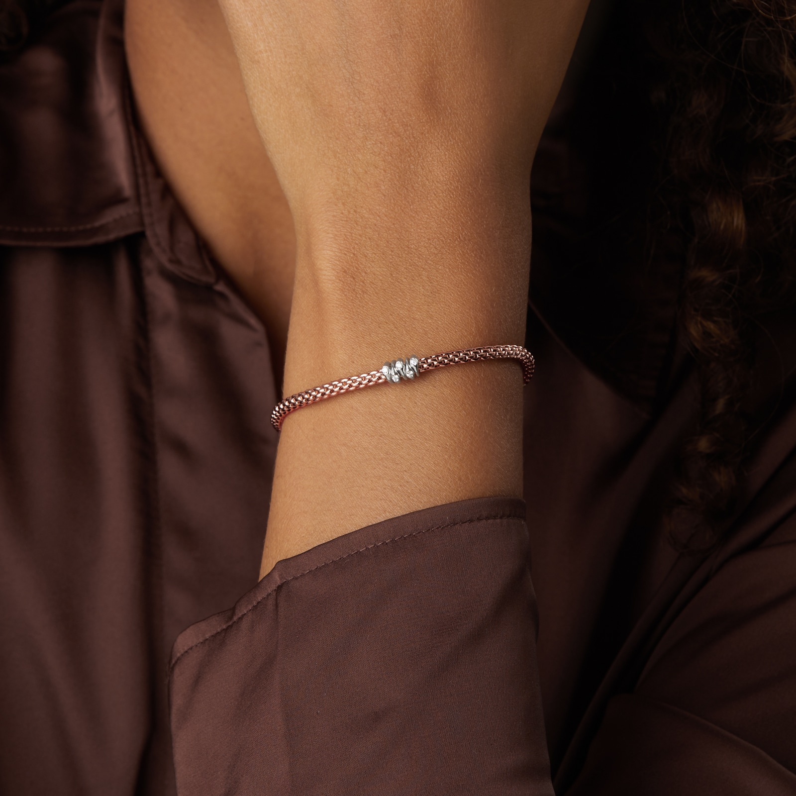 Fope 18ct Rose Gold Flex'it Prima 0.07ct Diamond Bracelet 74608BX_BB_R_XBX_00S | Goldsmiths