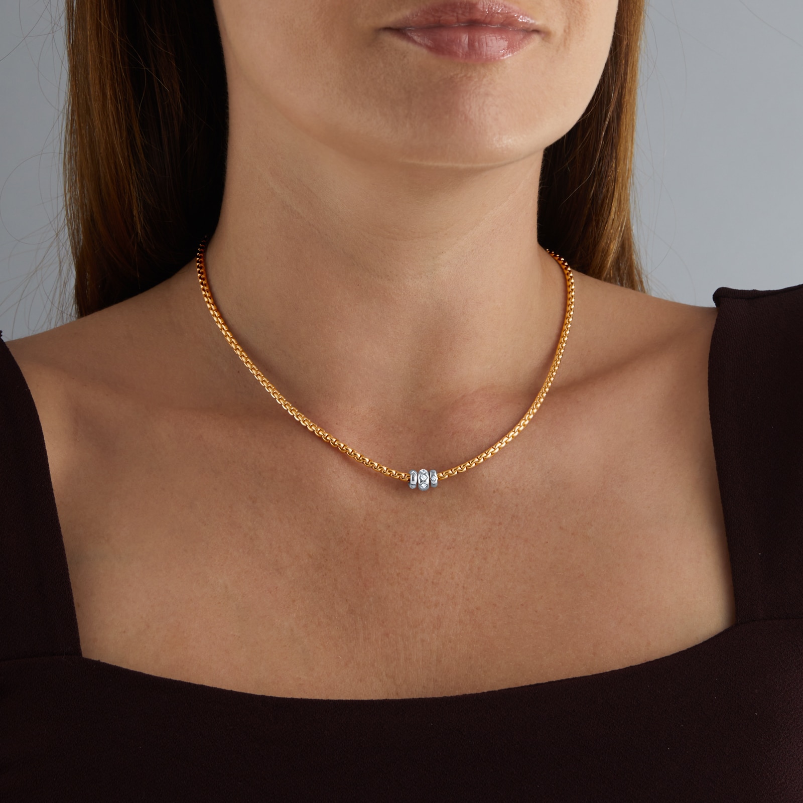 FOPE 18ct Yellow Gold Eka 0.18ct Diamond Necklace 73101C3_PB_G_BBB_043 ...